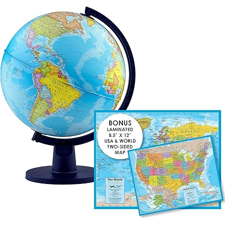 Amazon.com: Rotating World Globe with Stand for Kids Learning, Spinning ...