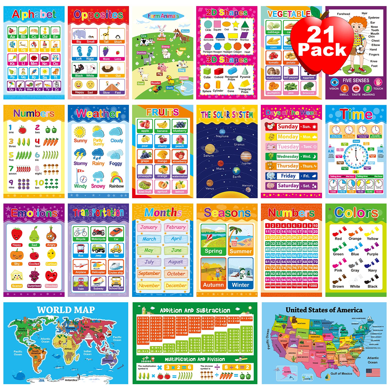 Buy 21 Pcs 11" x 17" Educational s for Toddlers Preschool Kindergarten ...