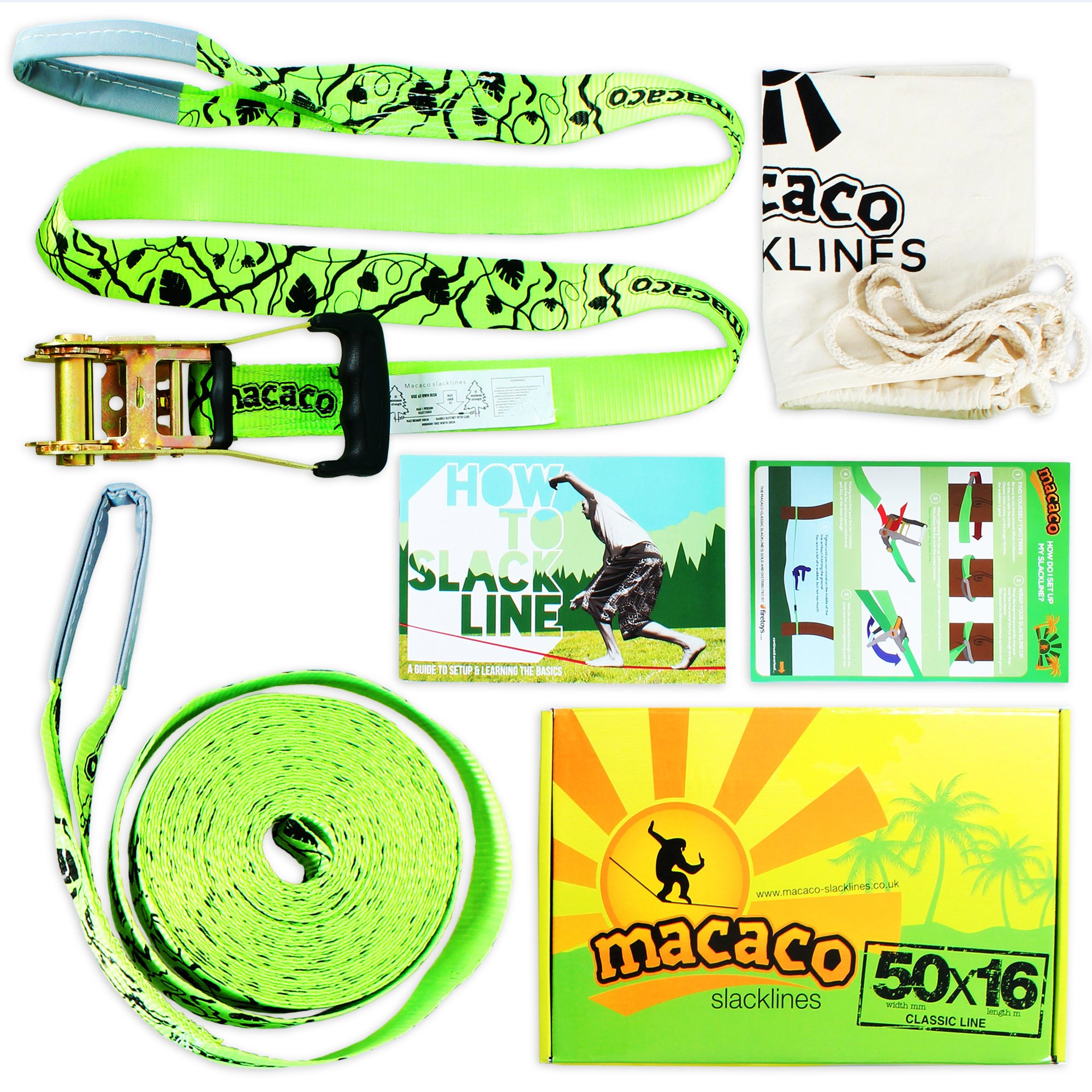 Macaco Unisex's Slackline Complete Slack Line 16m (52'x2) + Tree ...