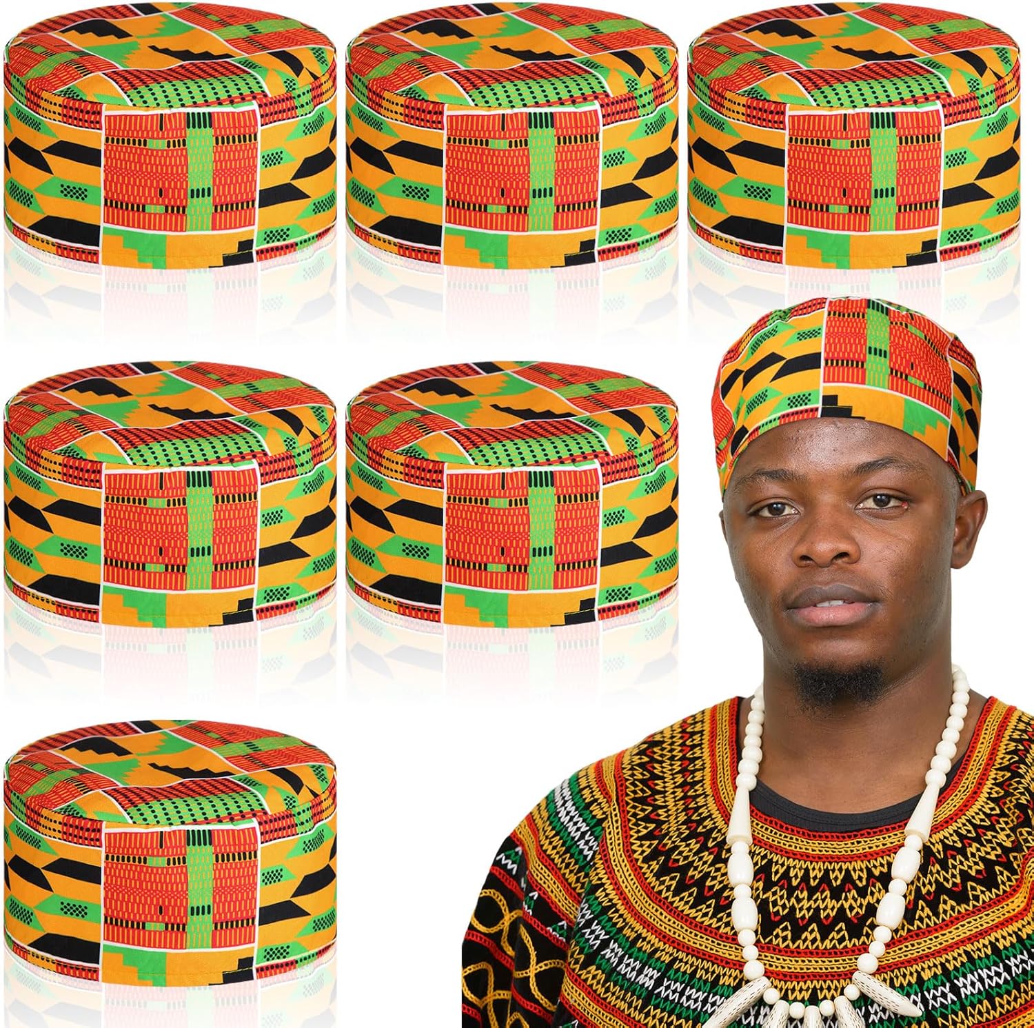 Amazon.com: Cotwinter 6 Pcs African Kente Kufi Hat Kofi Cap with ...