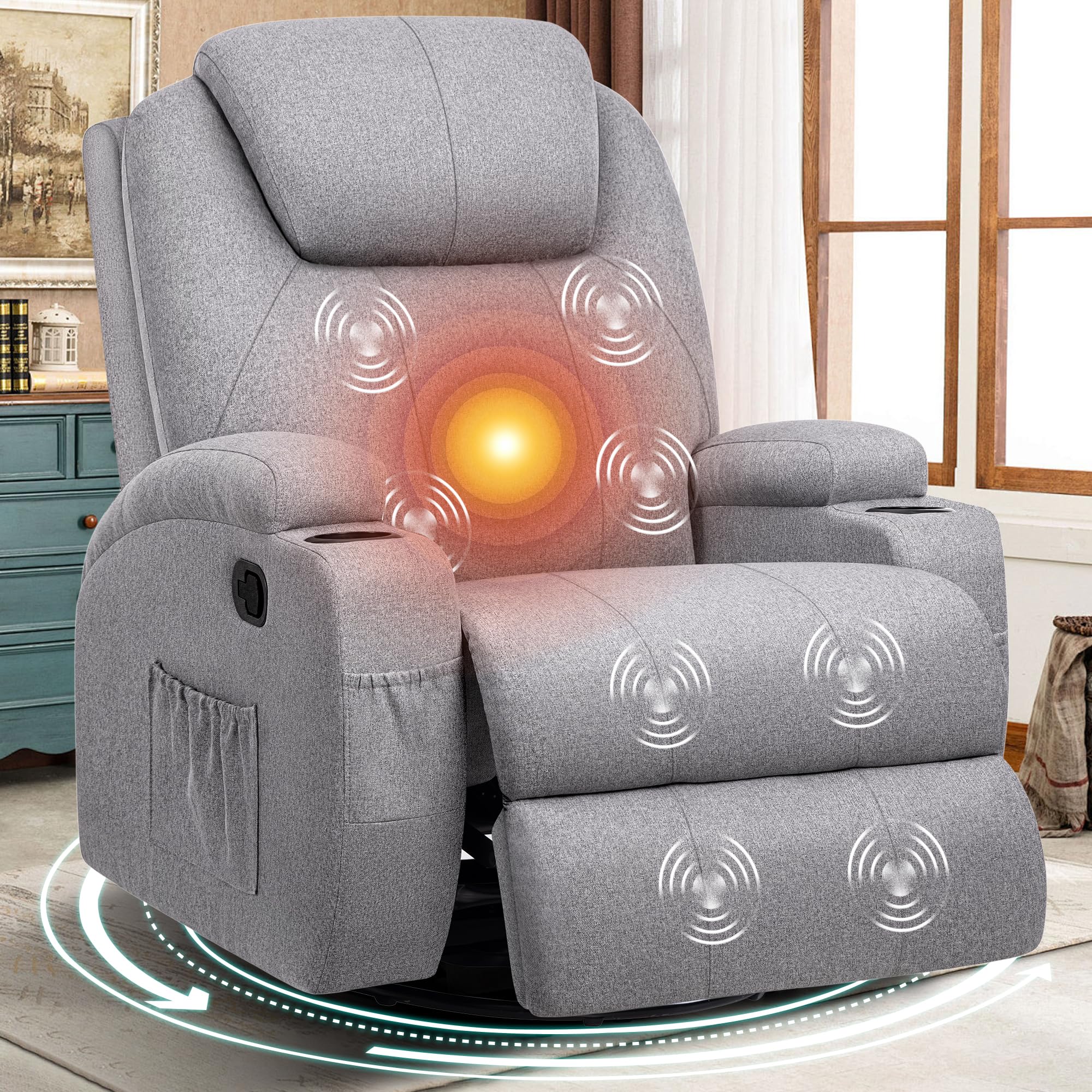 Amazon.com: Brick Attic Recliner Chair, 360°Swivel Rocking Chair for ...