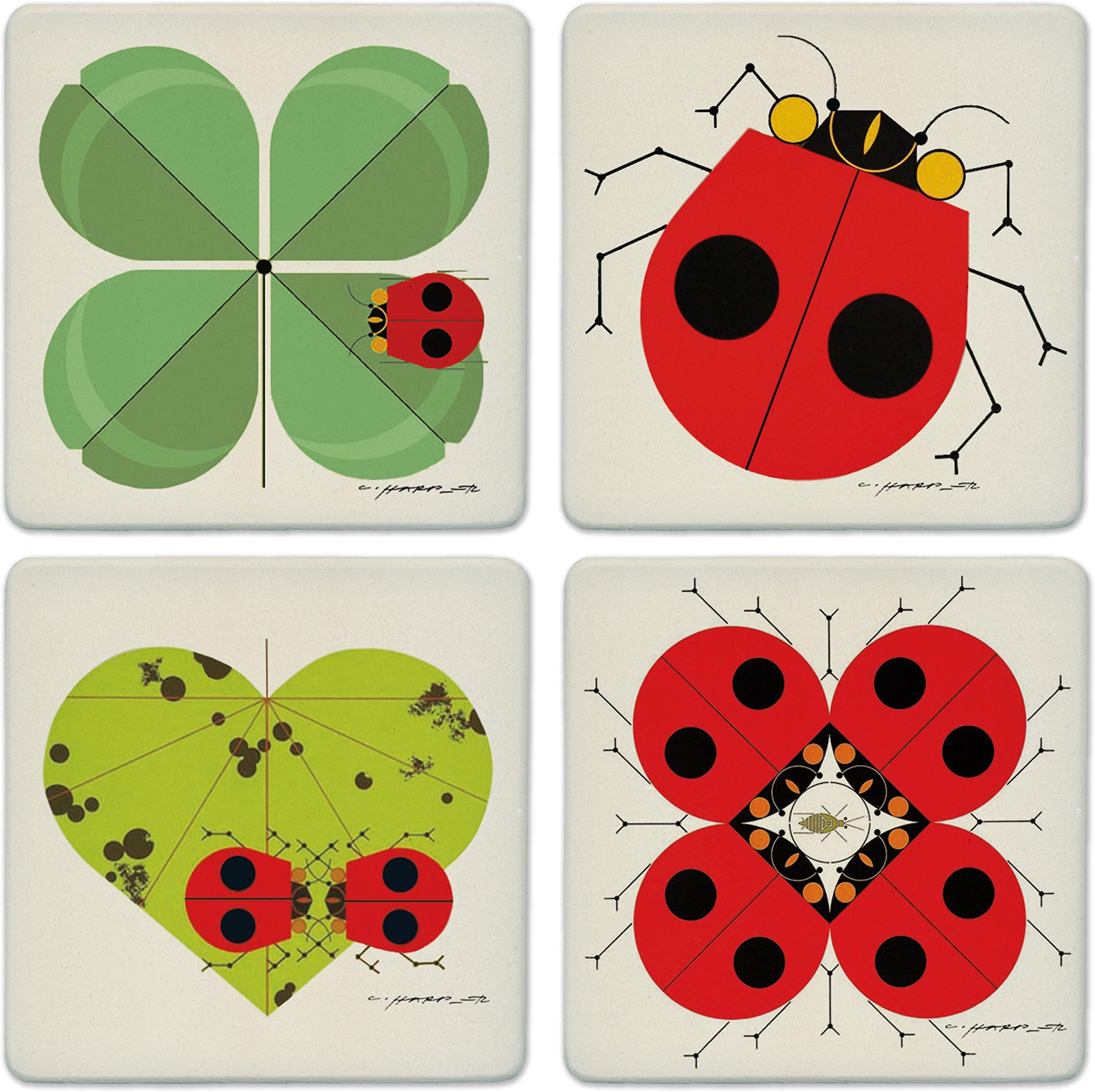 Amazon.com | Charley Harper Feathered Friends Absorbent Stone Coaster ...