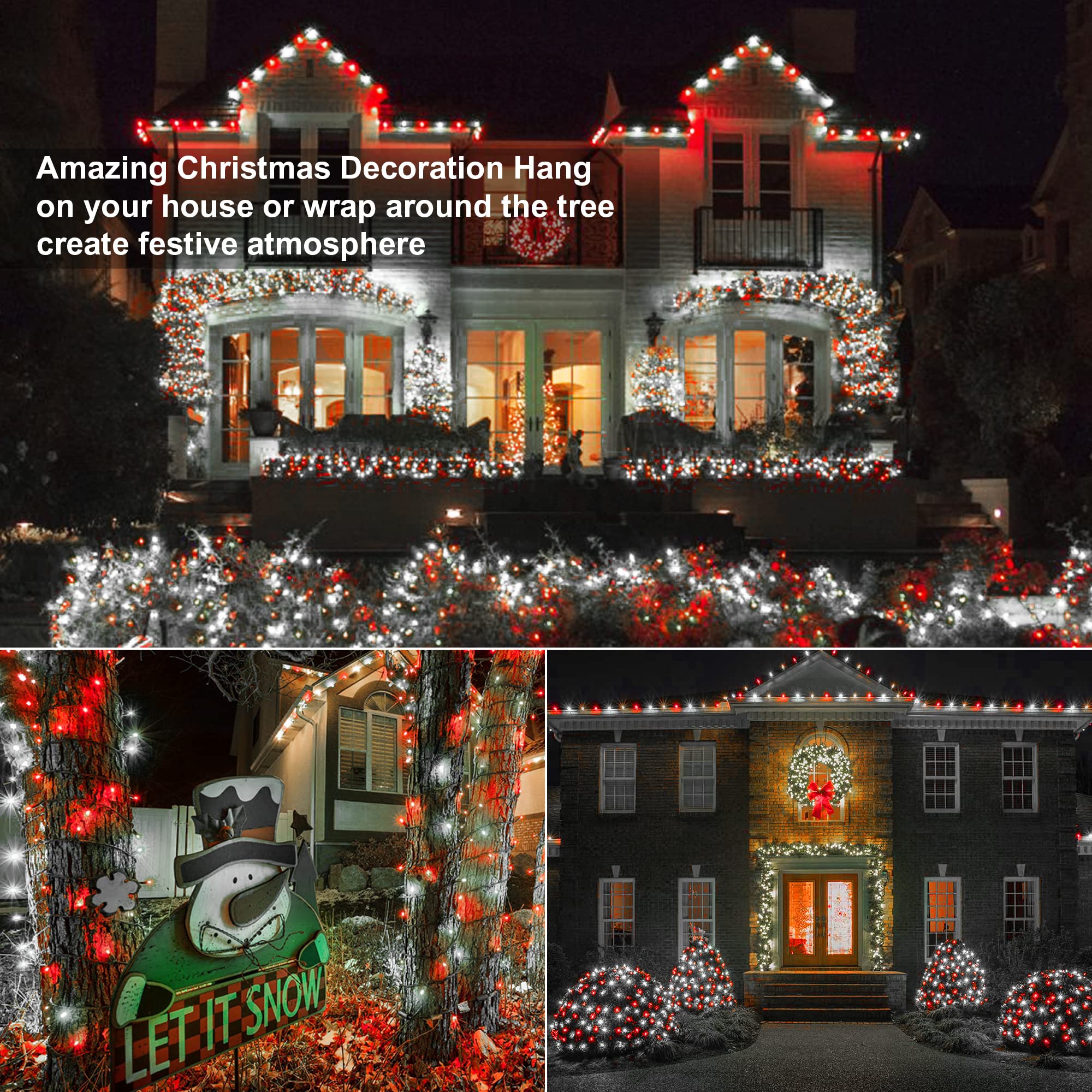 Snapklik.com : Red & White Christmas Lights, 33ft 100 LED Christmas ...