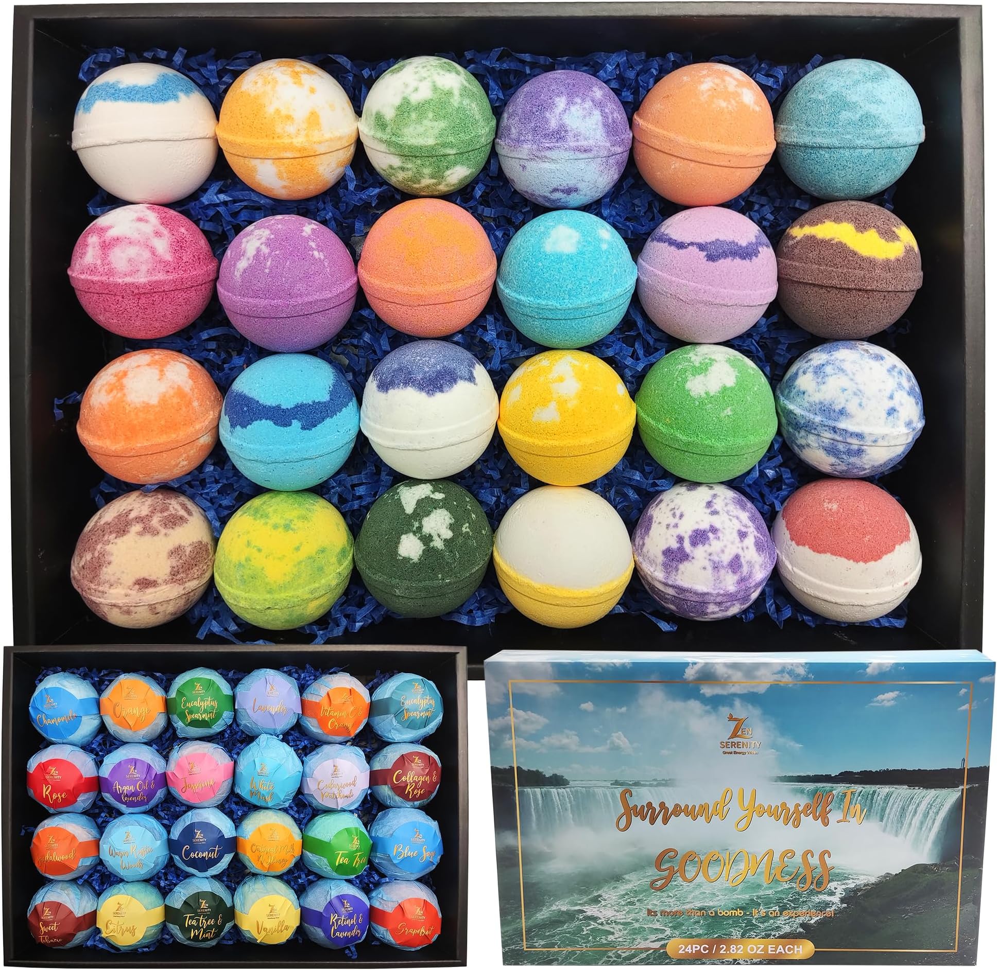 Amazon.com : Natural Bath Bombs Gift Box - Zen 24 Individually Wrapped ...