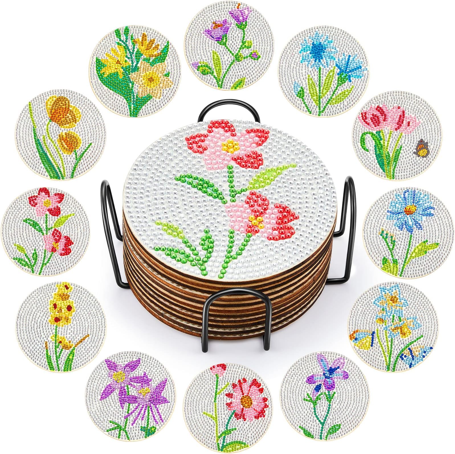 Amazon.com: 8 Pcs Diamond Painting Coasters with Holder, DIY Boho ...