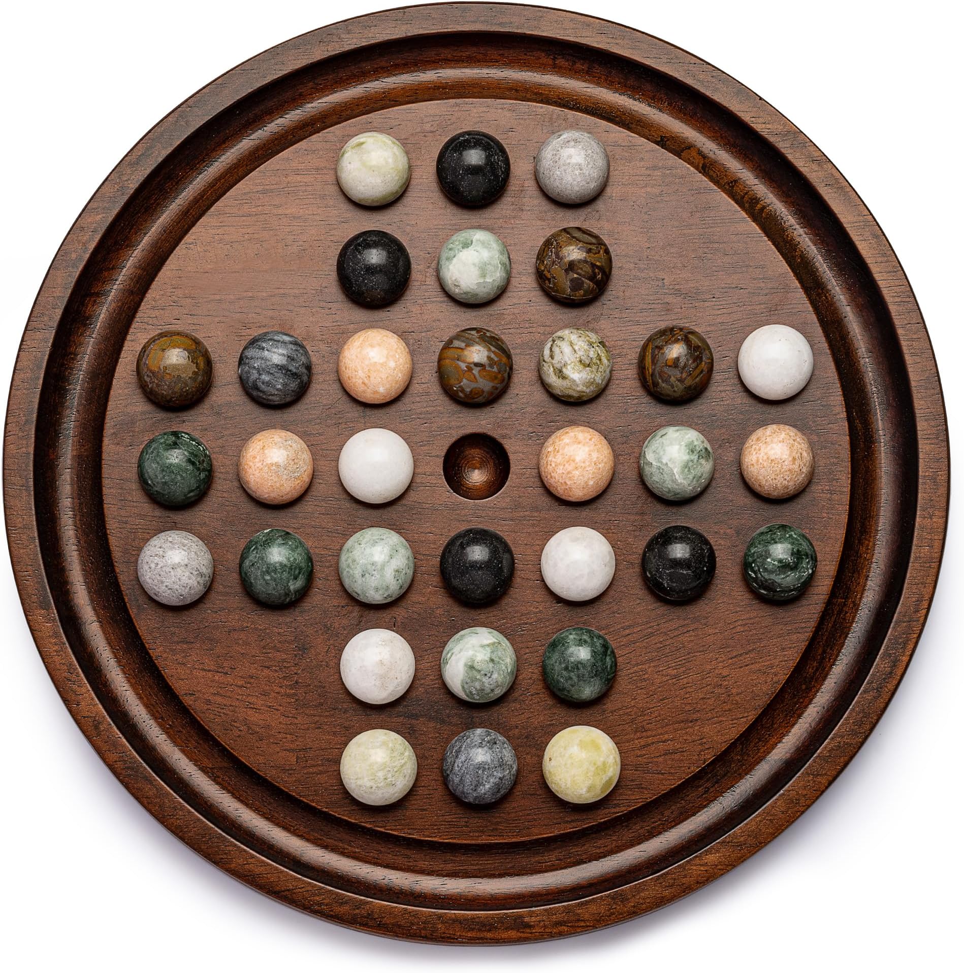 Amazon.com: Arolly Wood Finished Solitaire Board Game with 36 Natural ...