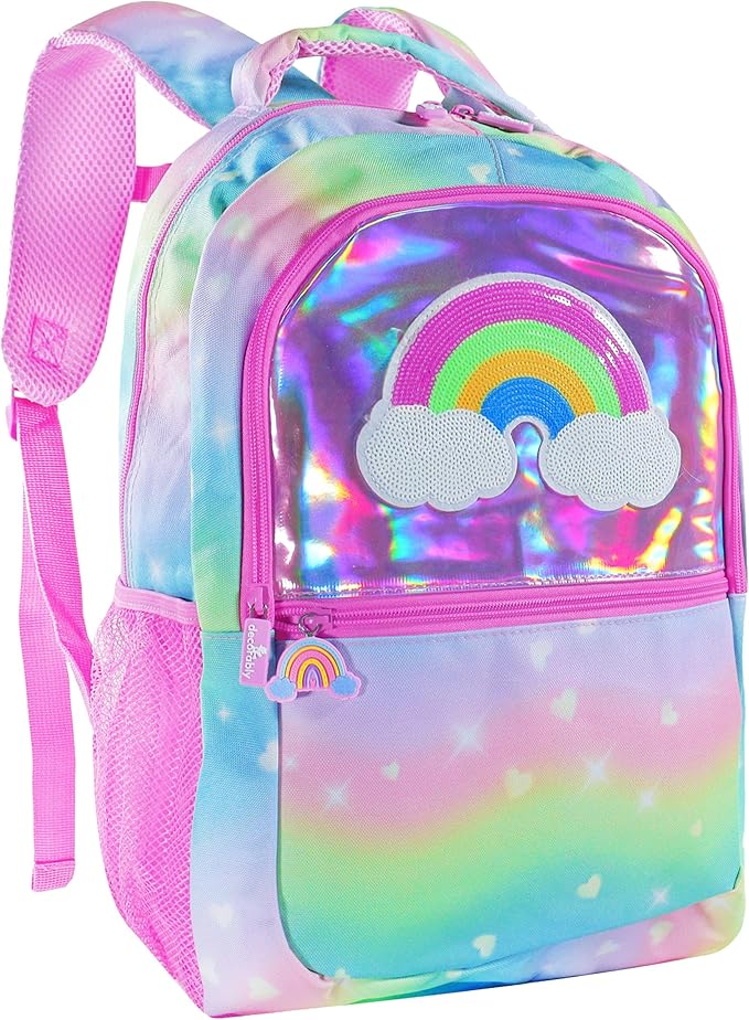 Amazon.com | Decorably Backpack for Kids, 16.5" Sequined Holographic ...