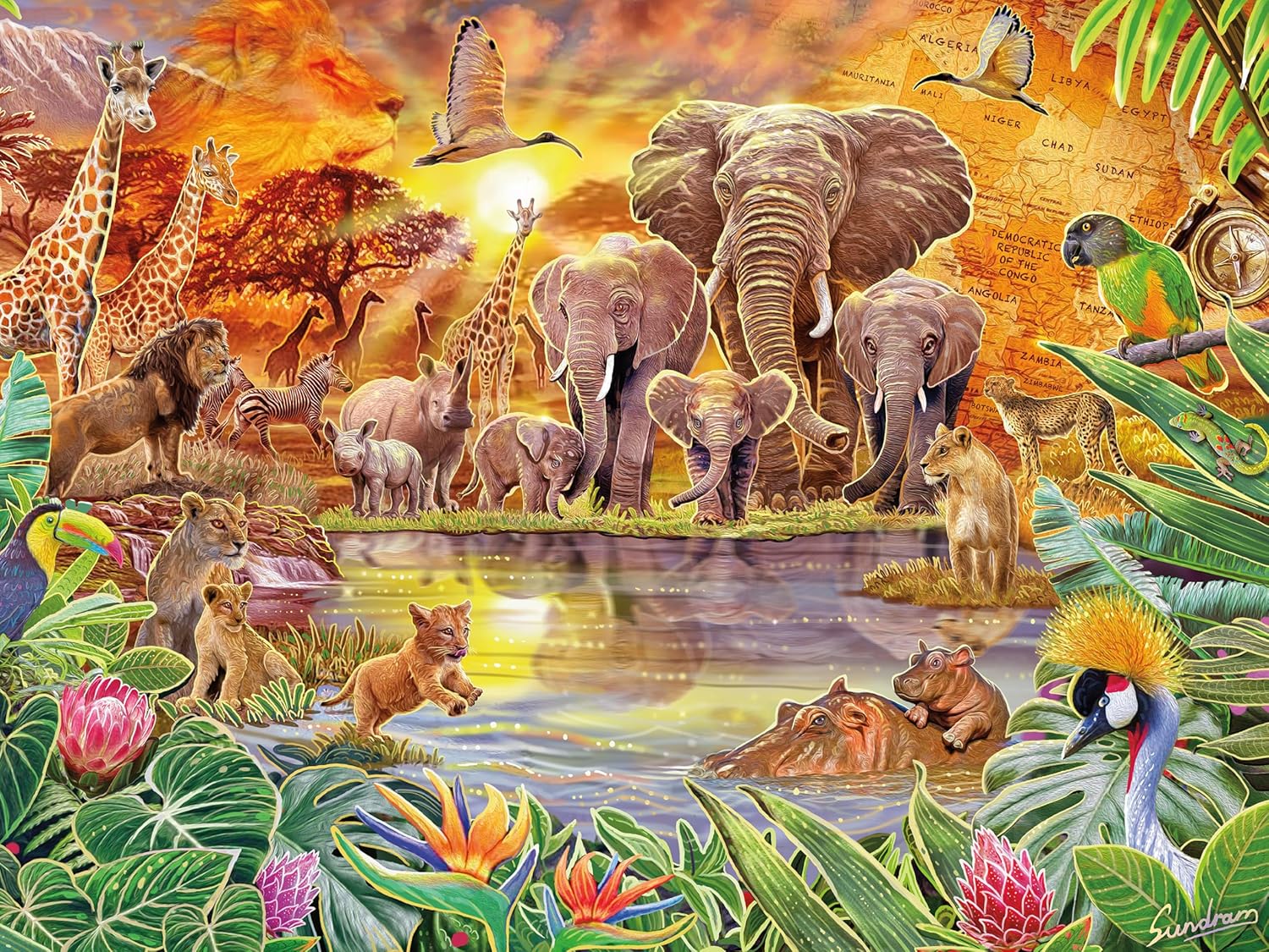 Amazon.com: Ceaco - Foil Puzzle - Steve Sundram - Watering Hole - 500 ...