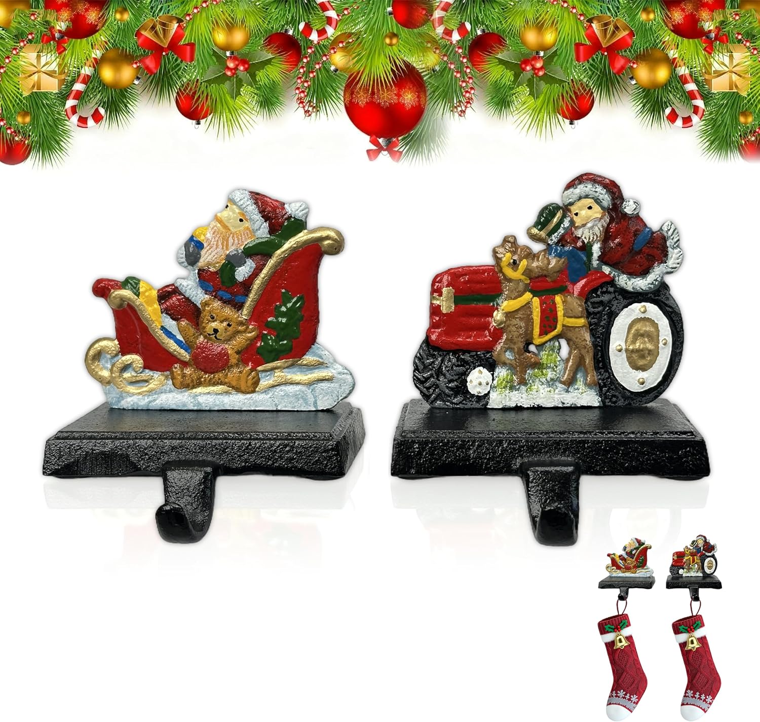 Amazon.com: Linton Arts 2 Pack Cast Iron Christmas Stocking Holders for ...