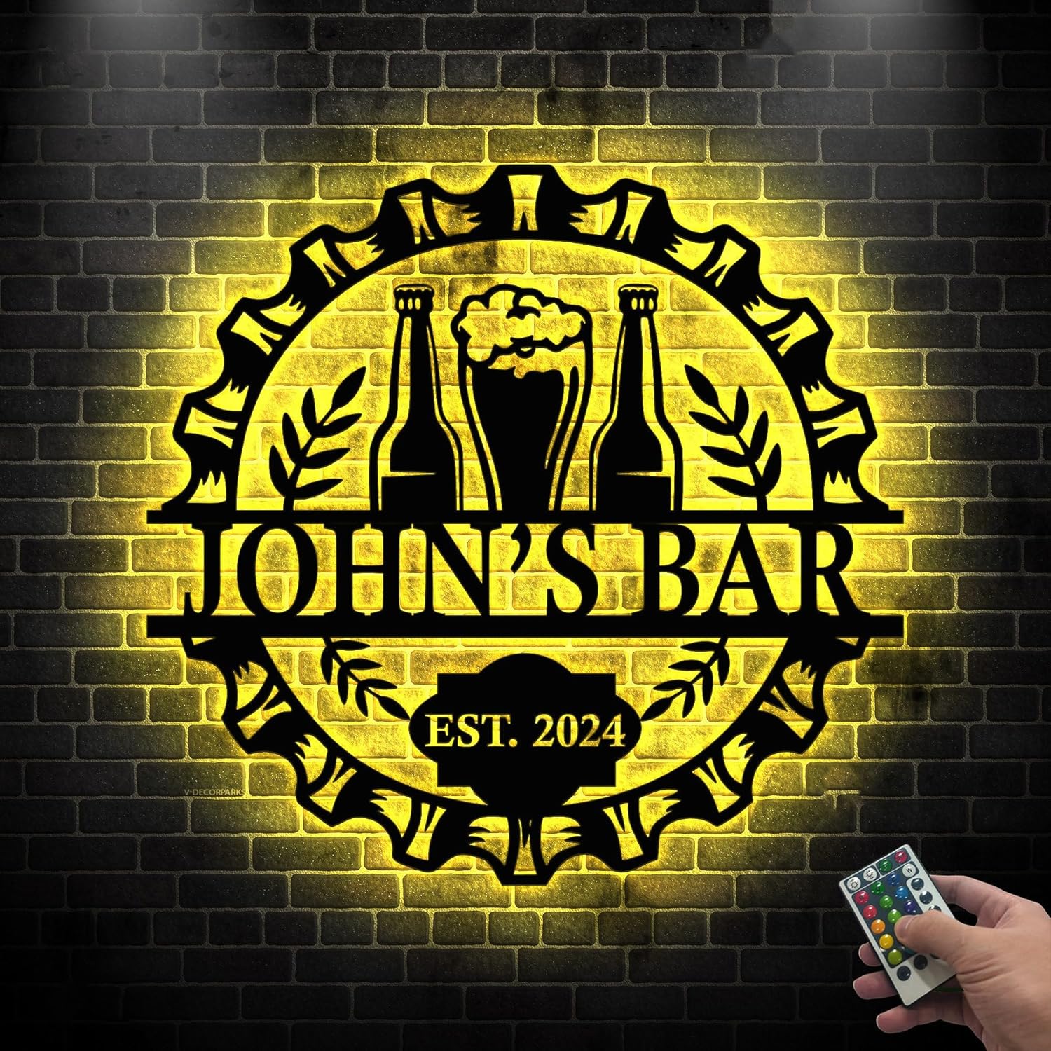 Custom Homebrewing Metal Sign with LED Lights, Personalized Text Bar ...