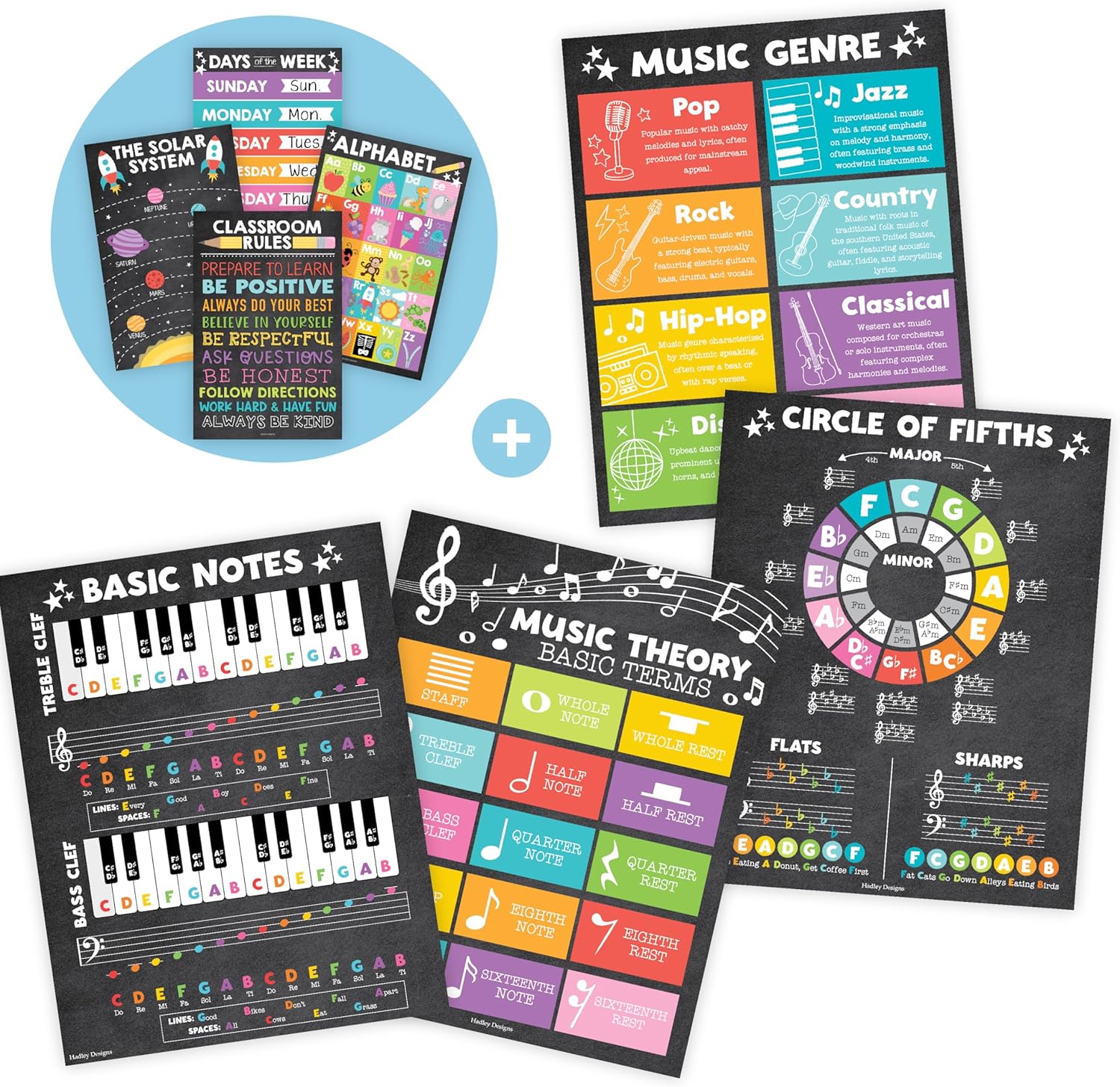 Amazon.com: Hadley Designs 9 Colorful Music Classroom Posters, 16 Kids ...