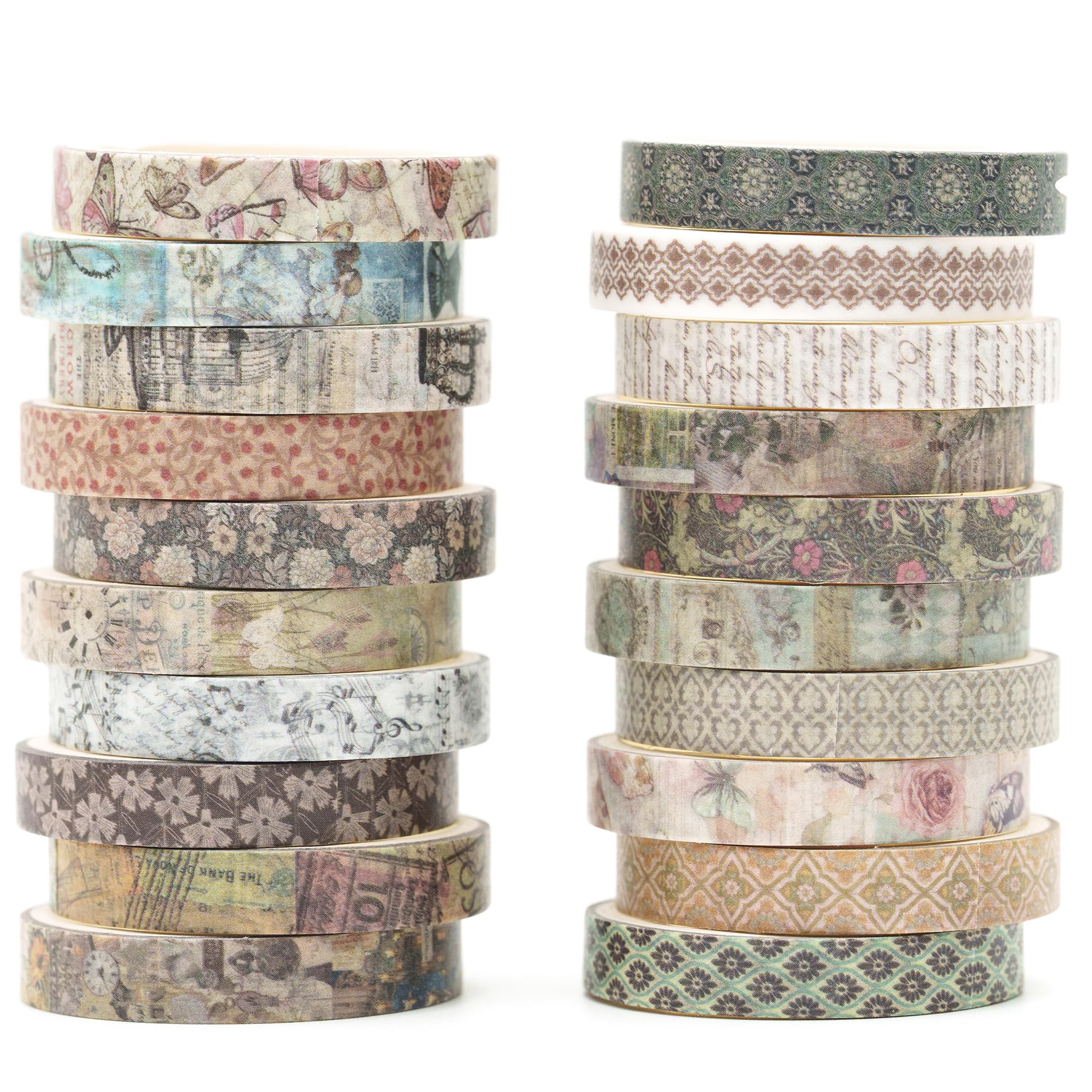 YUBBAEX 20 Rolls Vintage Washi Tape Set Skinny Antique Masking Retro ...