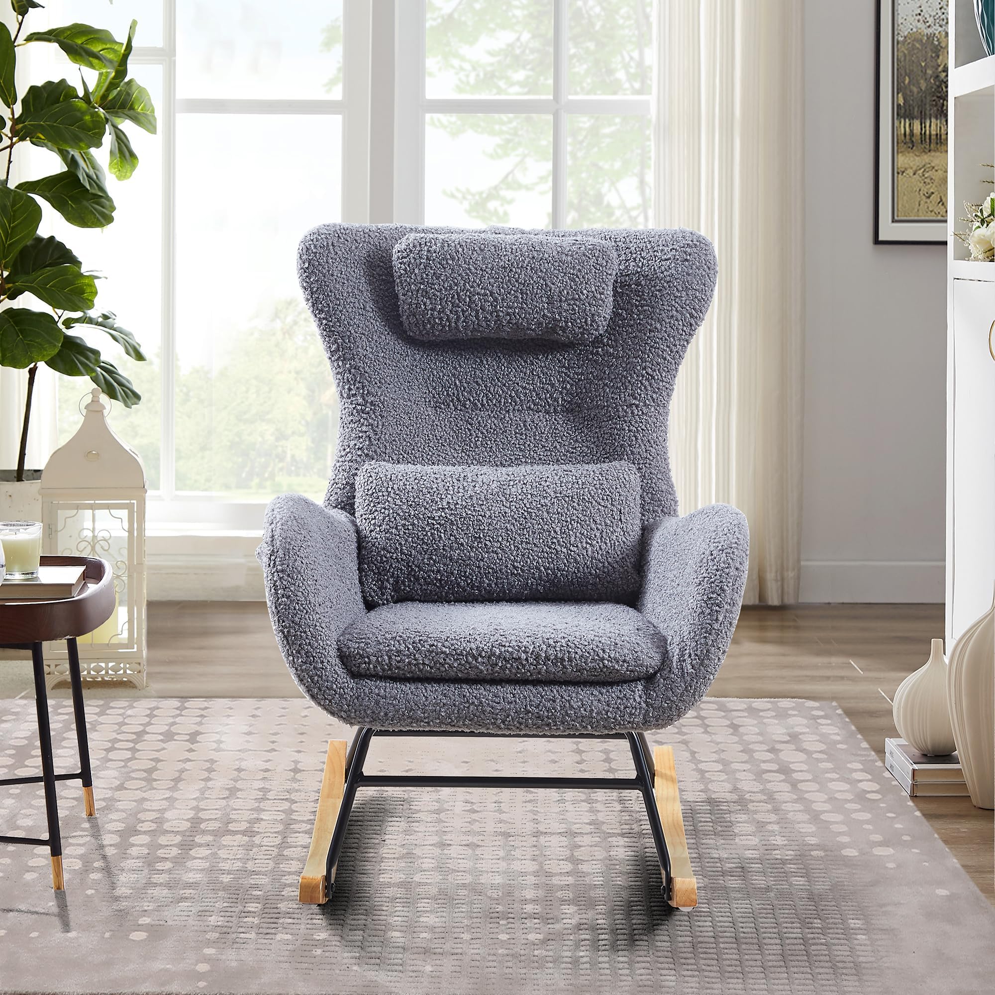Amazon.com: Livavege Upholstered Glider Rocker Nursing Armchair with ...