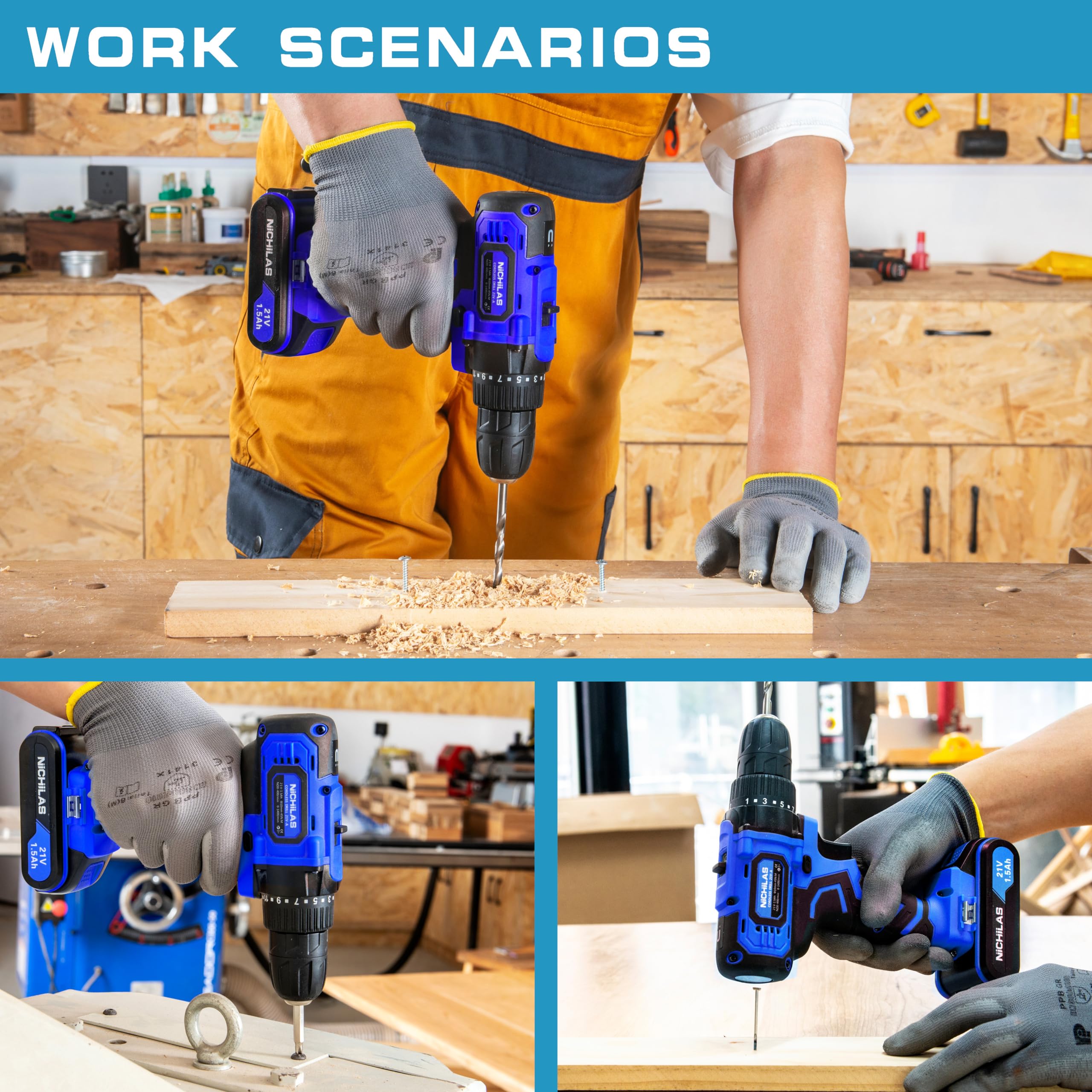 Snapklik.com : Cordless Drill, 21V Power Screwdriver 2 Variable Speed 3 ...