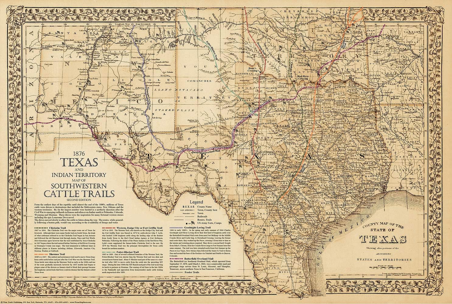 Amazon.com: Wall Art Giant | Republic Of Texas Map 1845 | Framed Print ...