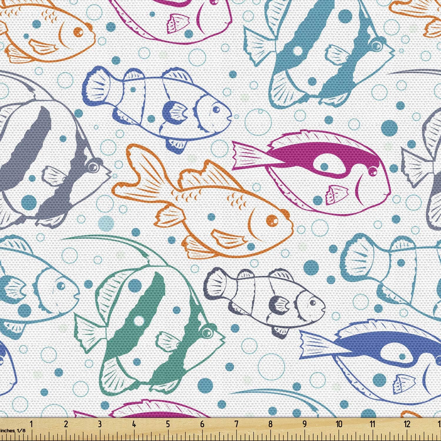 Amazon.com: Ambesonne Fish Fabric by The Yard, Marine Design Ocean ...