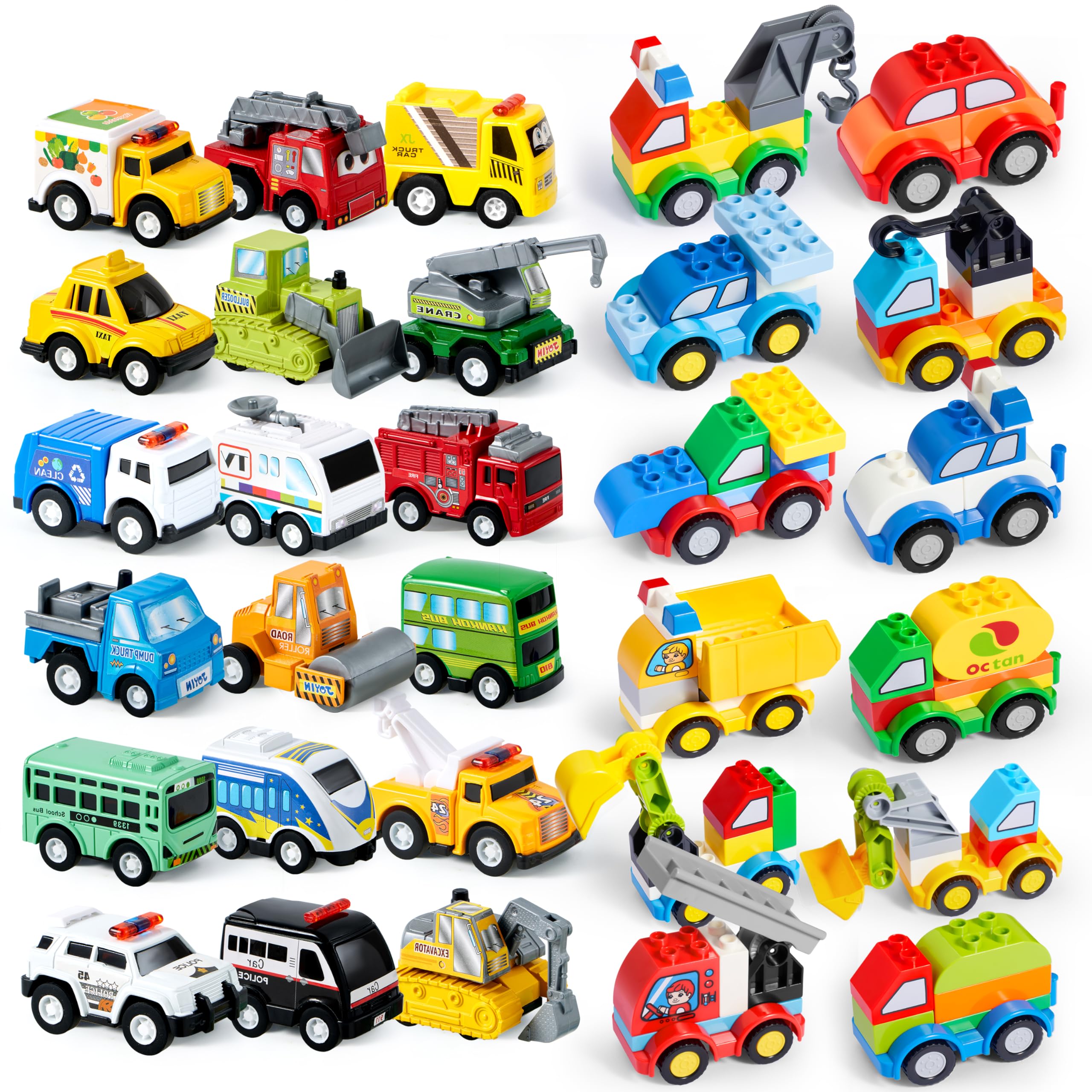Amazon.com: JOYIN 18 Pcs Pull Back City Cars and Trucks Toy Vehicles ...