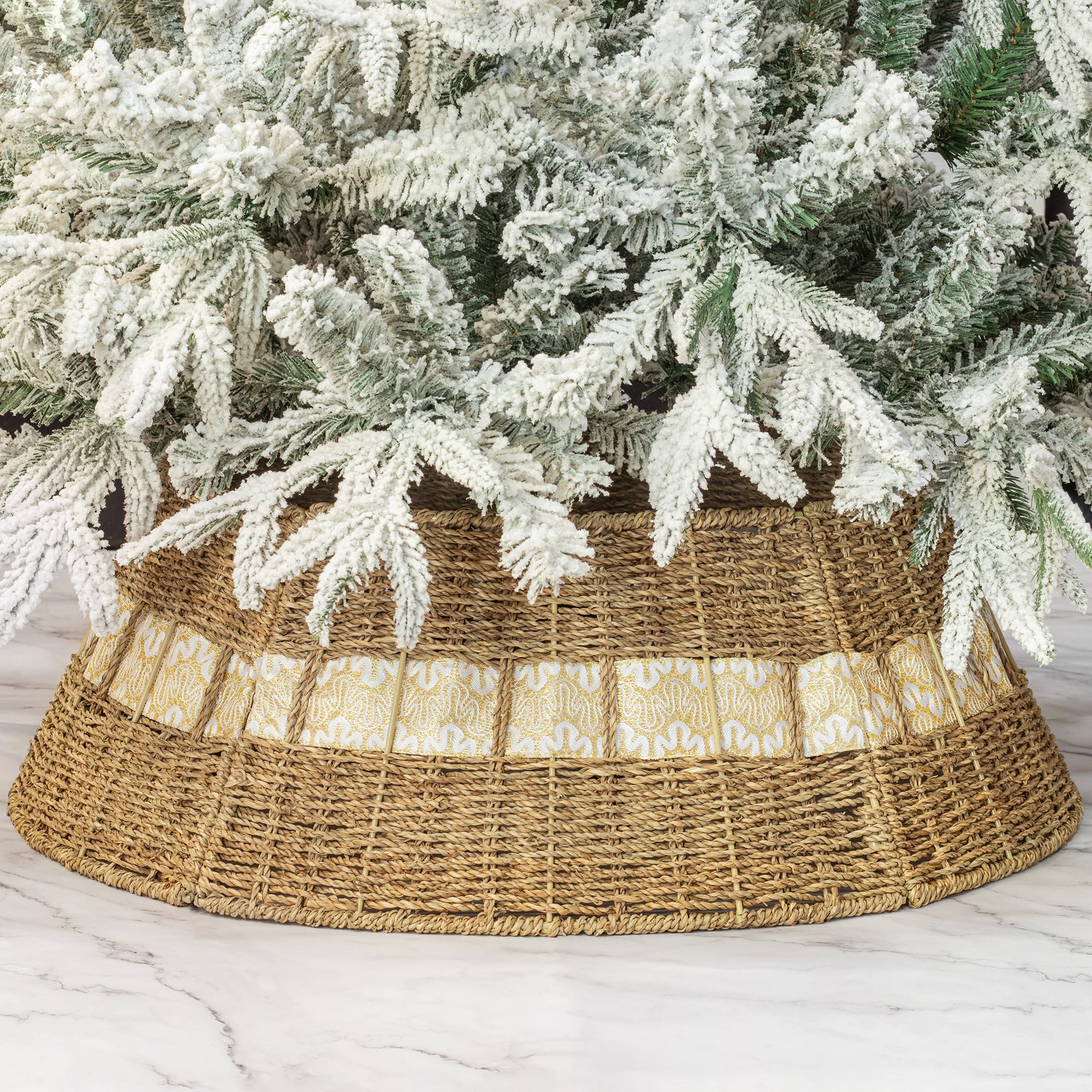 Amazon.com: KI Store Christmas Tree Collar 28-Inch White and Gold ...