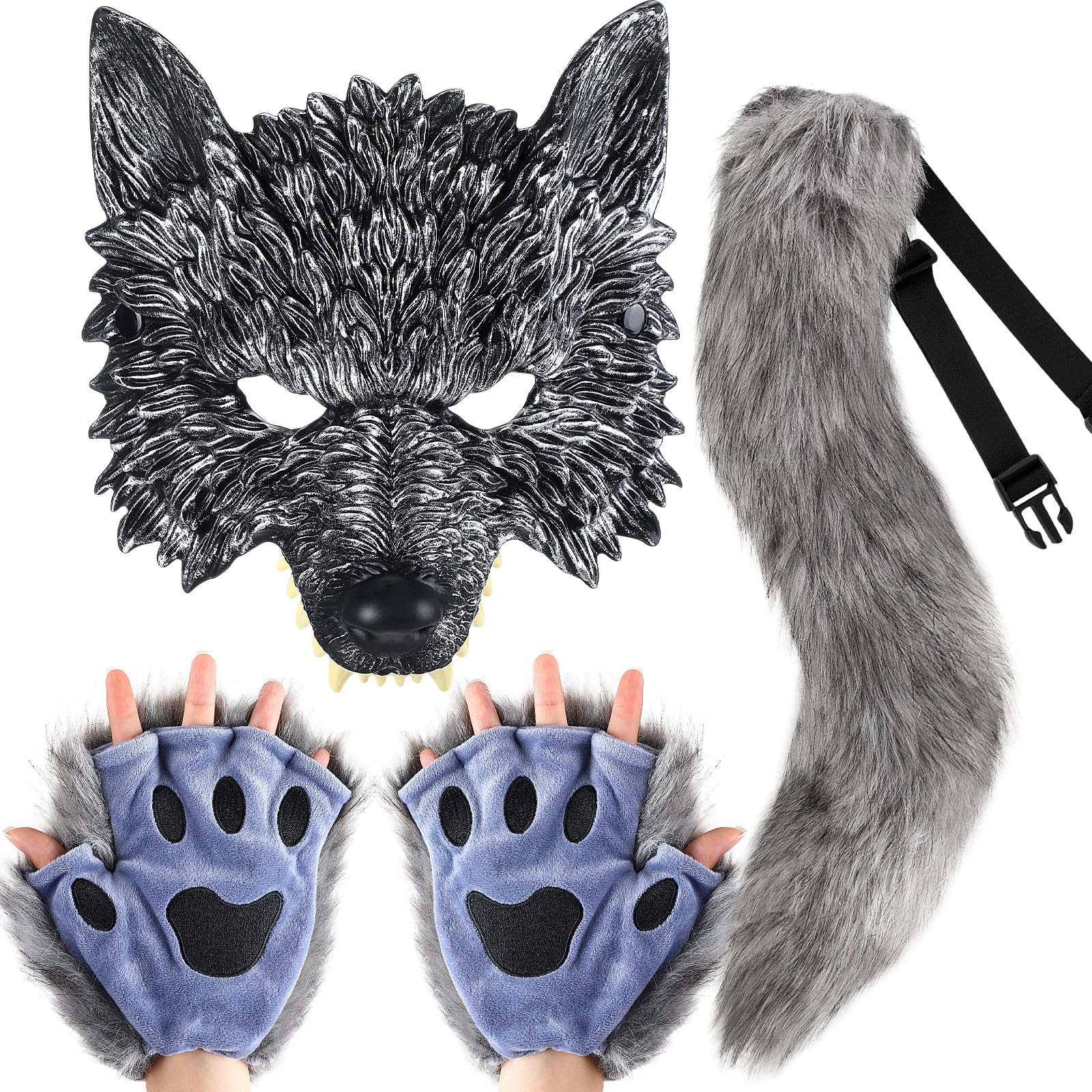 Amazon.com: Seenelling 3 Pcs Wolf Mask Halloween Werewolf Costume Tail ...