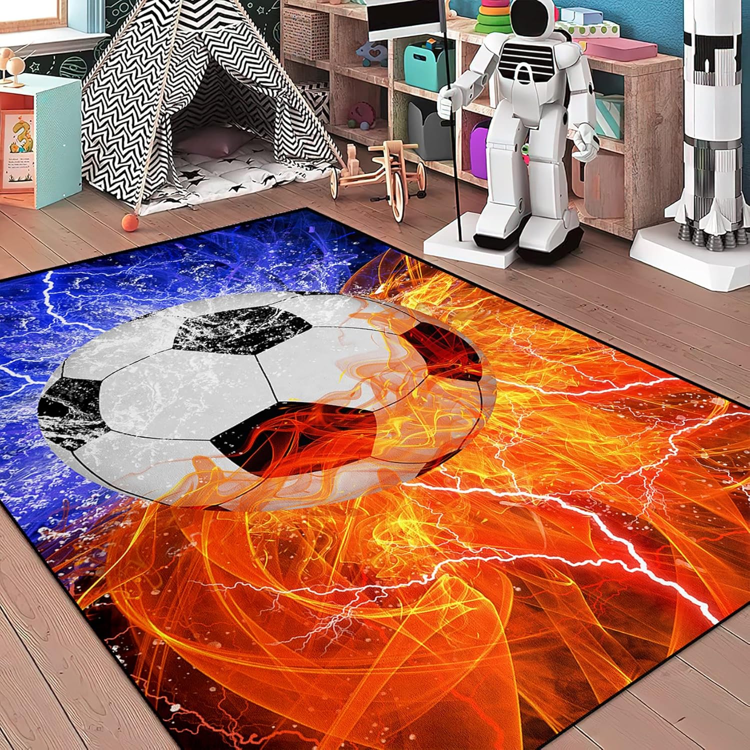 Amazon.com: Soccer Rug Soccerball Carpets for Kids Soccer Ball Printed ...