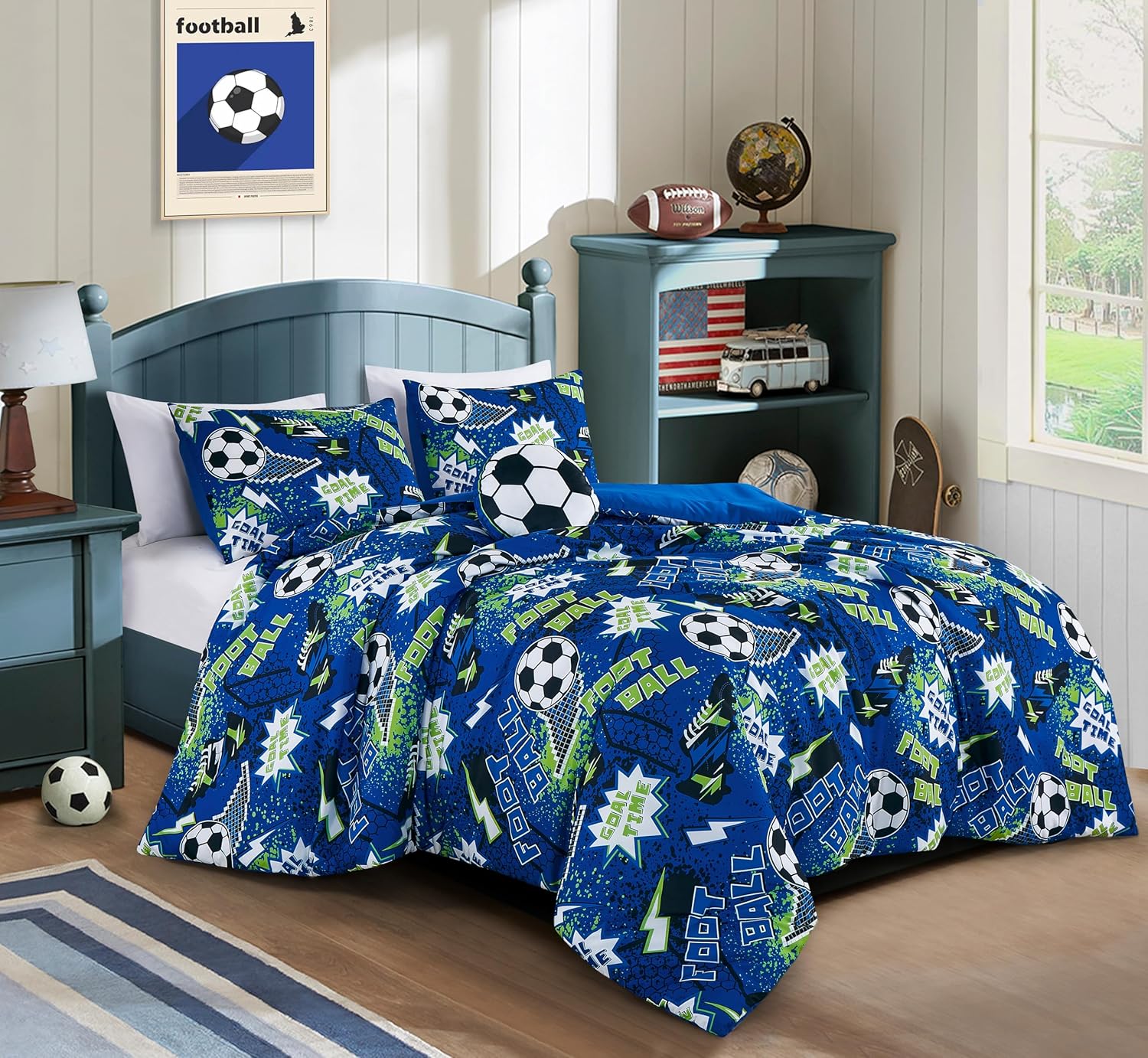 Amazon.com: Chezmoi Collection 4-Piece Kids Football Soccer Bedding ...