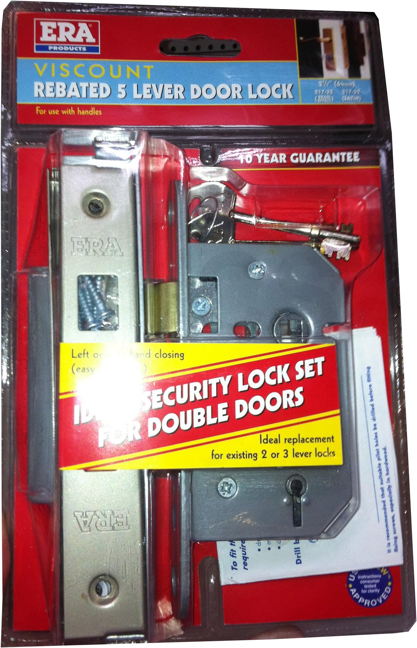 ERA 287-32 2.5-inch 64mm 2-Lever Rebated Door Lock with Brass Effect ...