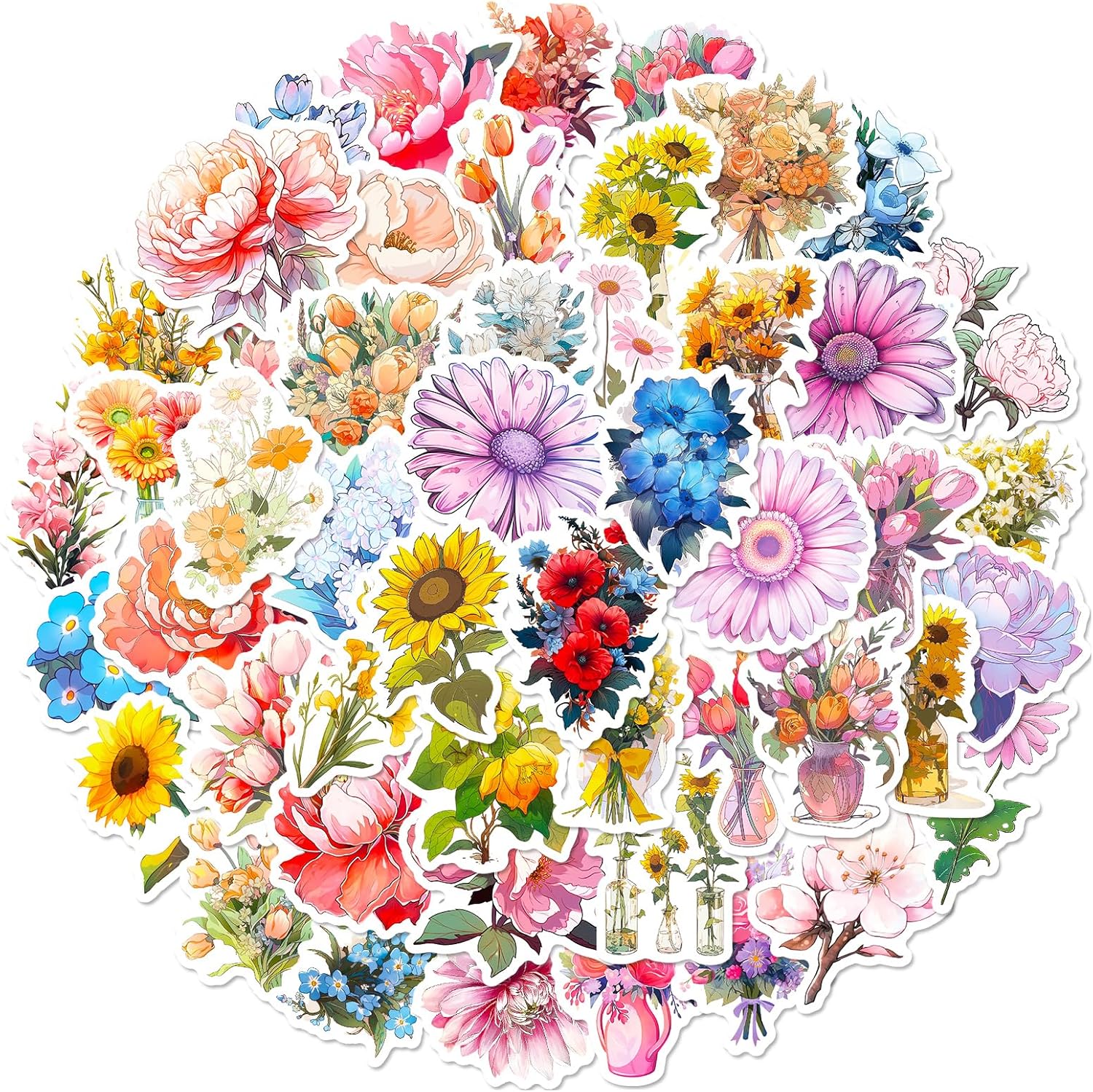 Amazon.com: CRITICY 50 PCS Cute Flower Stickers Waterproof Flower ...