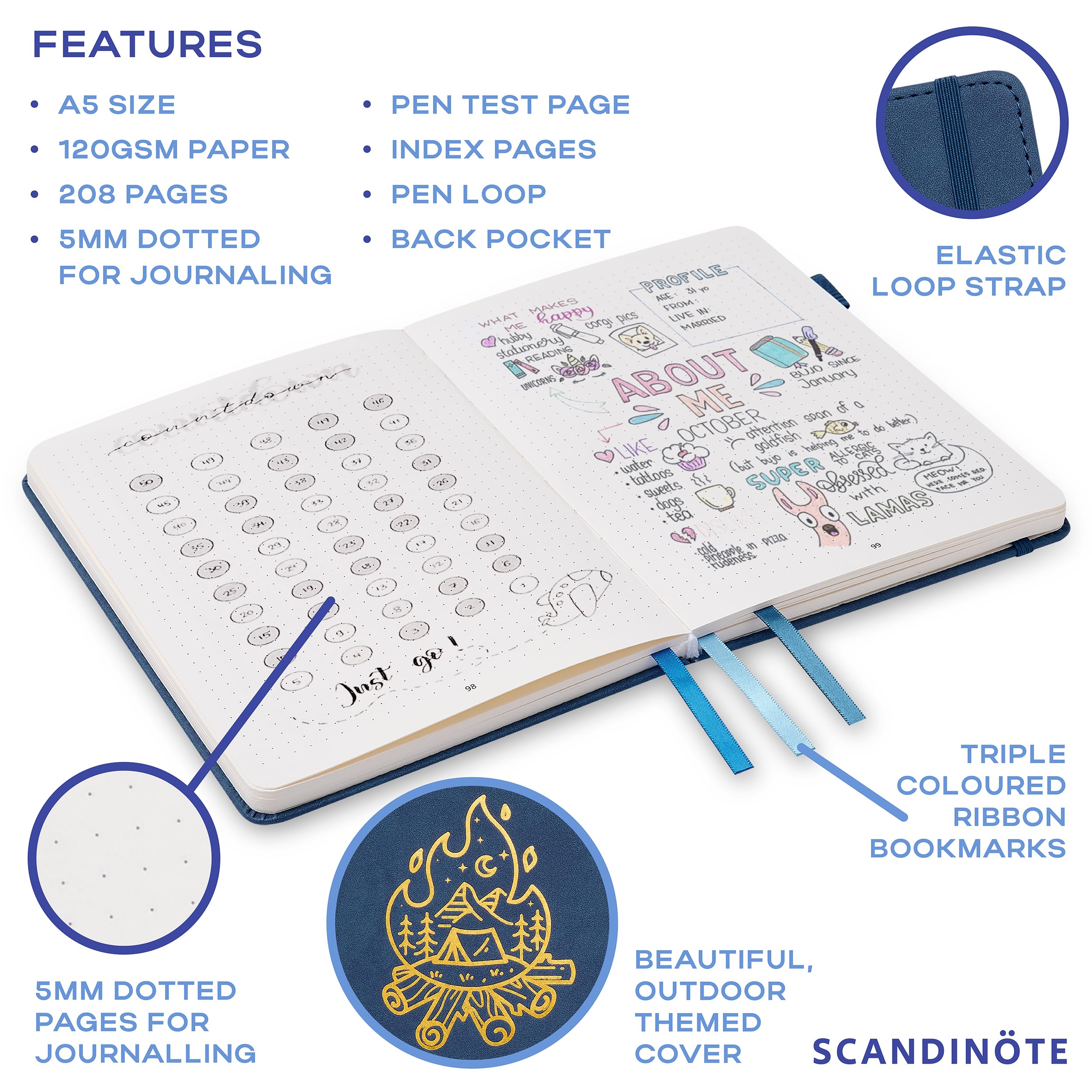 Scandinote A5 Bullet Dotted Journal – Navy Blue, 208 Pages, 120gsm ...