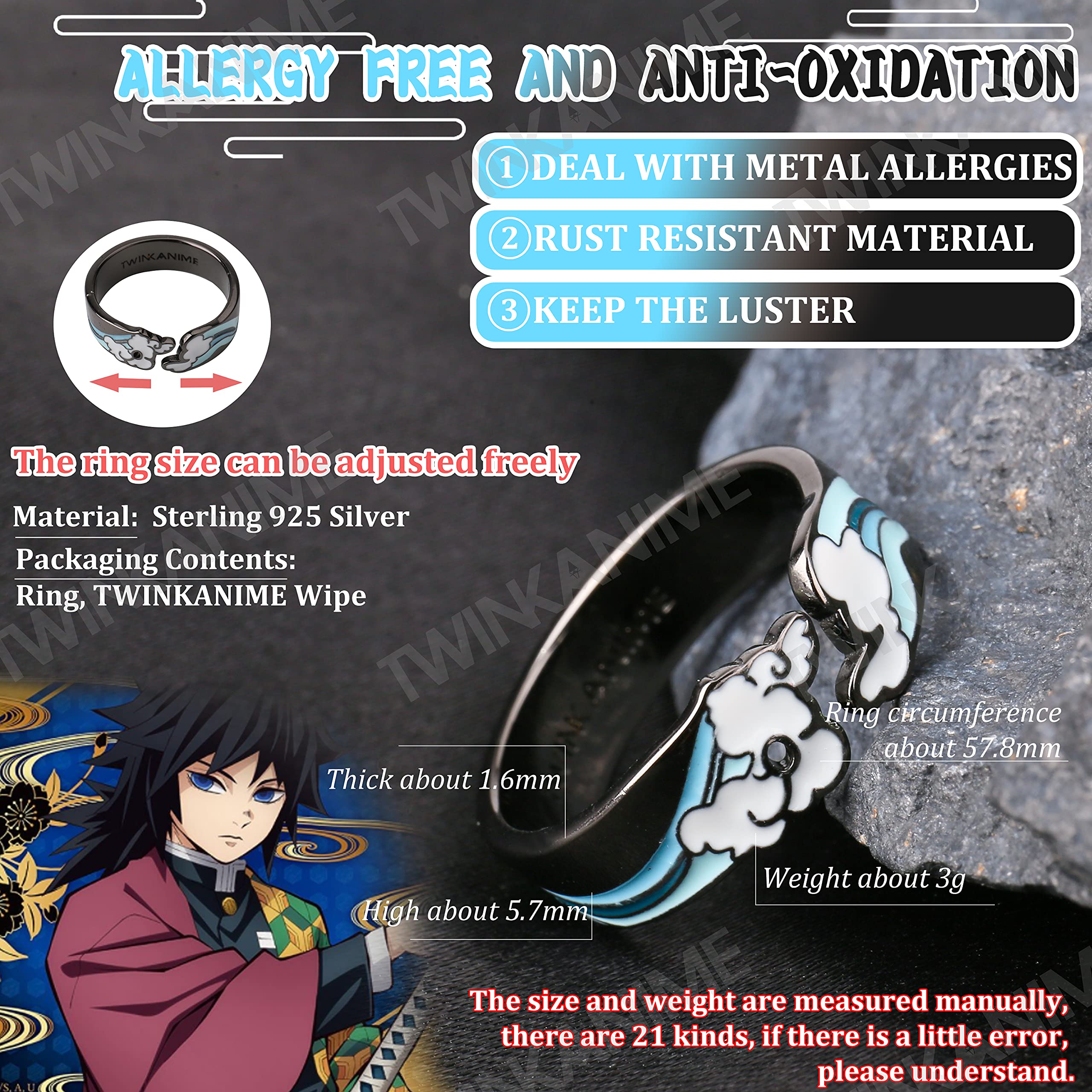 Buy TWINKANIME Demon Slayer S925 Ring Fashion Anime Style InAll 27In ...