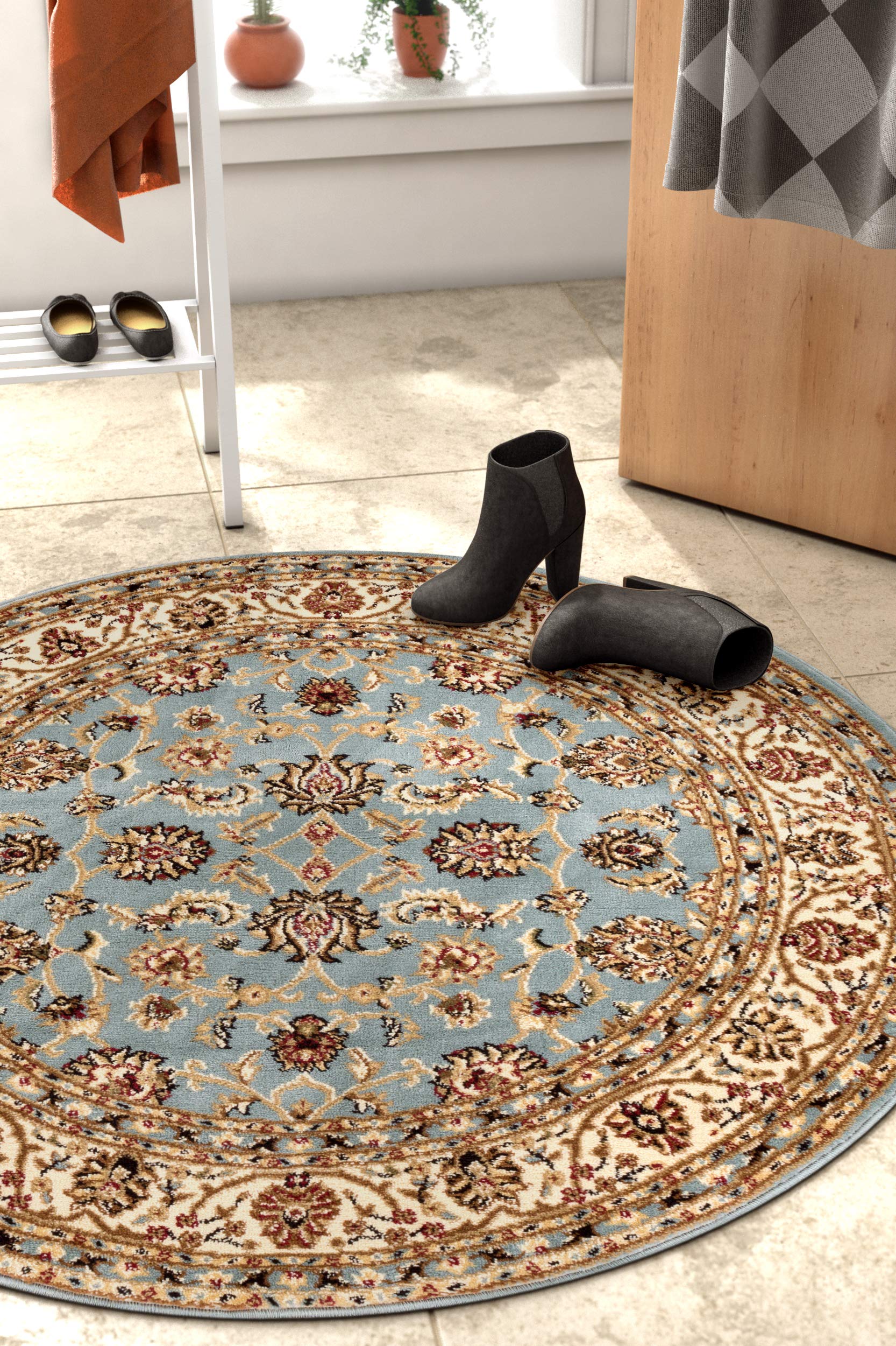 Amazon.com: Well Woven Barclay Collection Sarouk Light Blue 8 ft Round ...