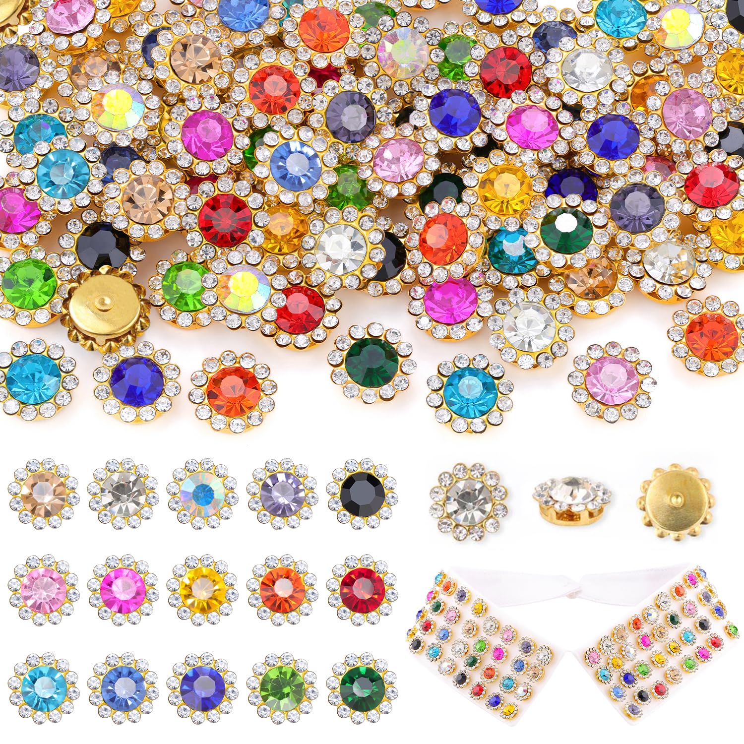 Amazon.com: 150 PCS 15 Mixed Colors Sew on Rhinestones, Crystal Glass ...