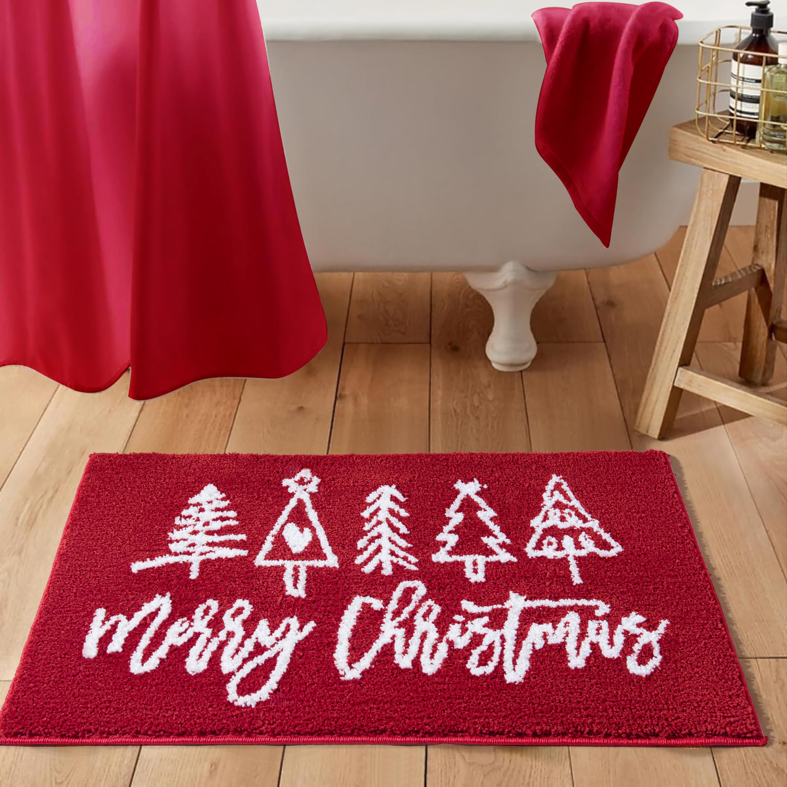 Amazon.com: Merry Christmas Bath mat Washable Non Slip, 20’’W x 32’’L ...