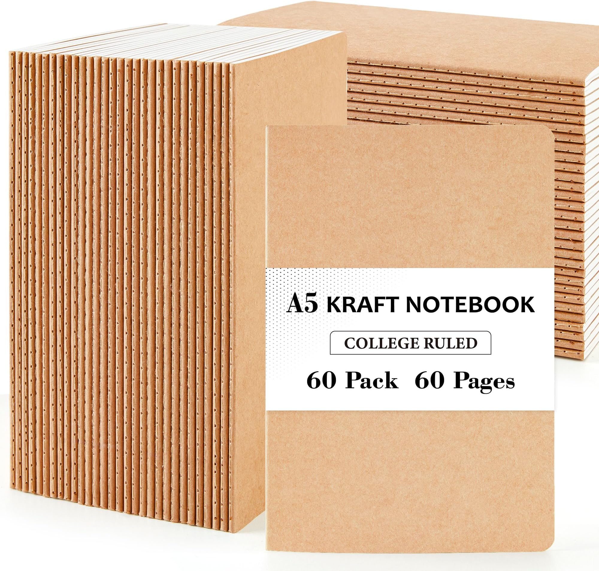 Amazon.com : feela 60 Pack Kraft Notebooks Bulk, Lined Travel Journals ...