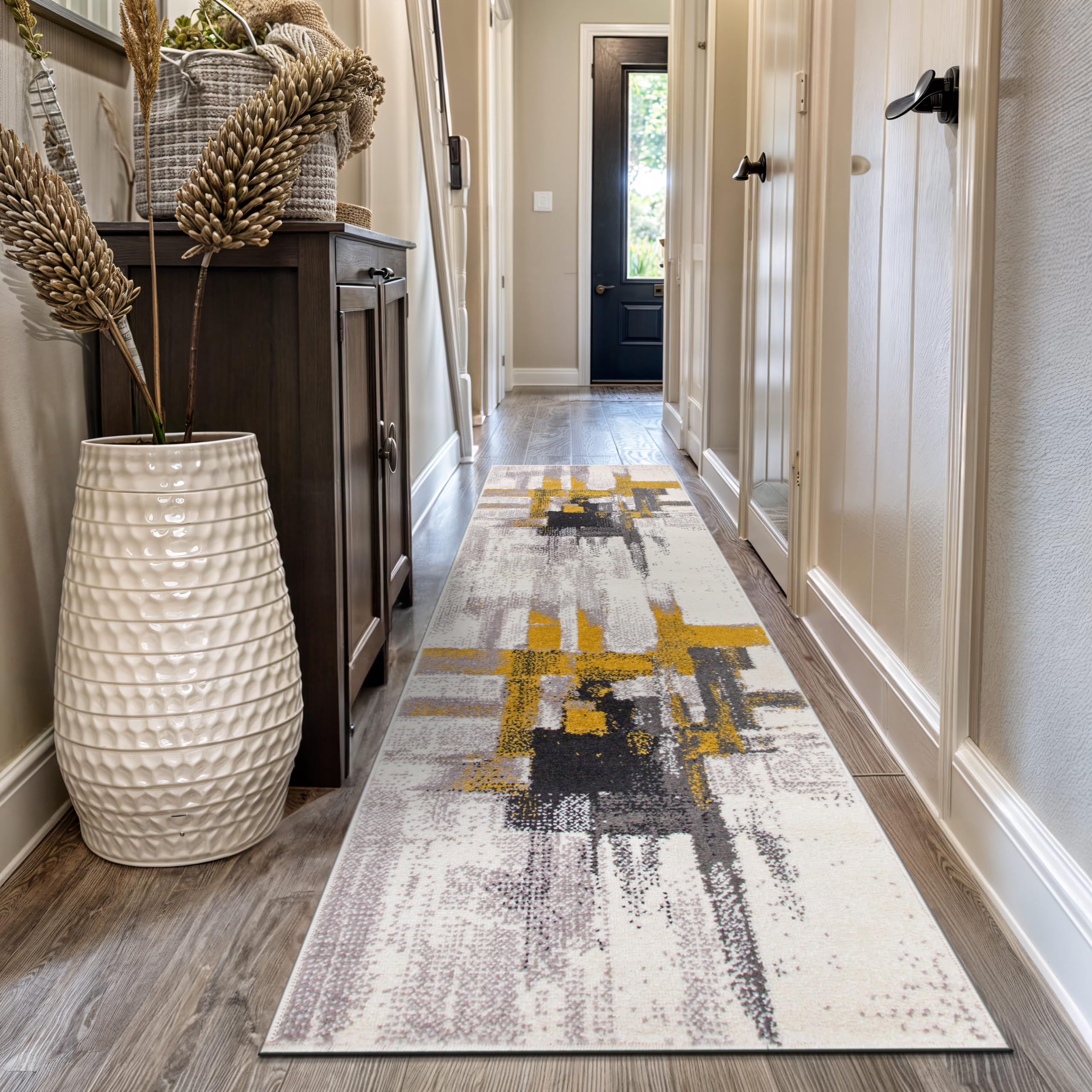 Snapklik.com : Contemporary Modern Abstract Runner Rug 27" X 10 Gold