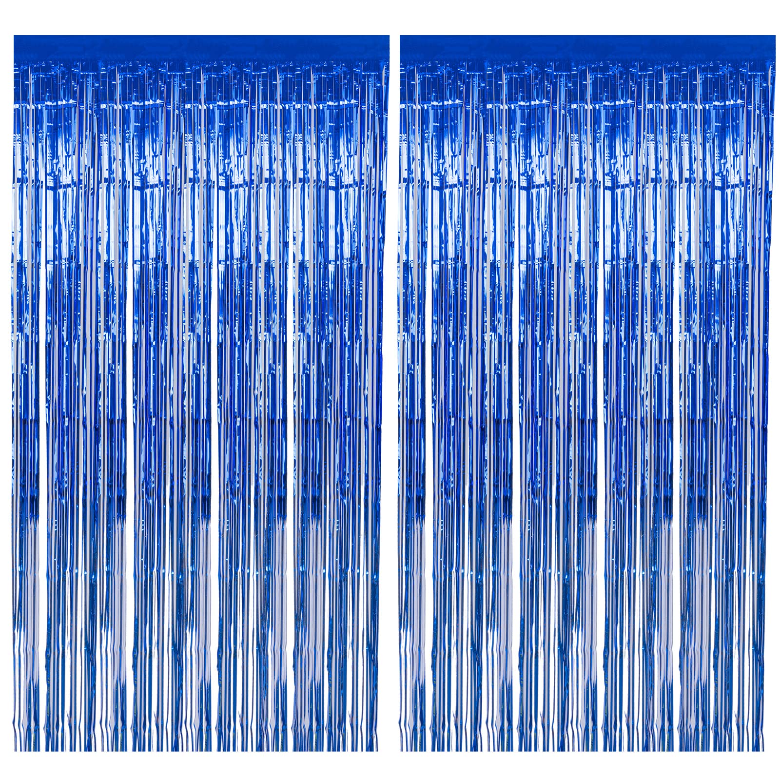 2Pcs 3.3ft x 8.2ft Tinsel Foil Curtains, Blue Metallic Foil Fringe ...