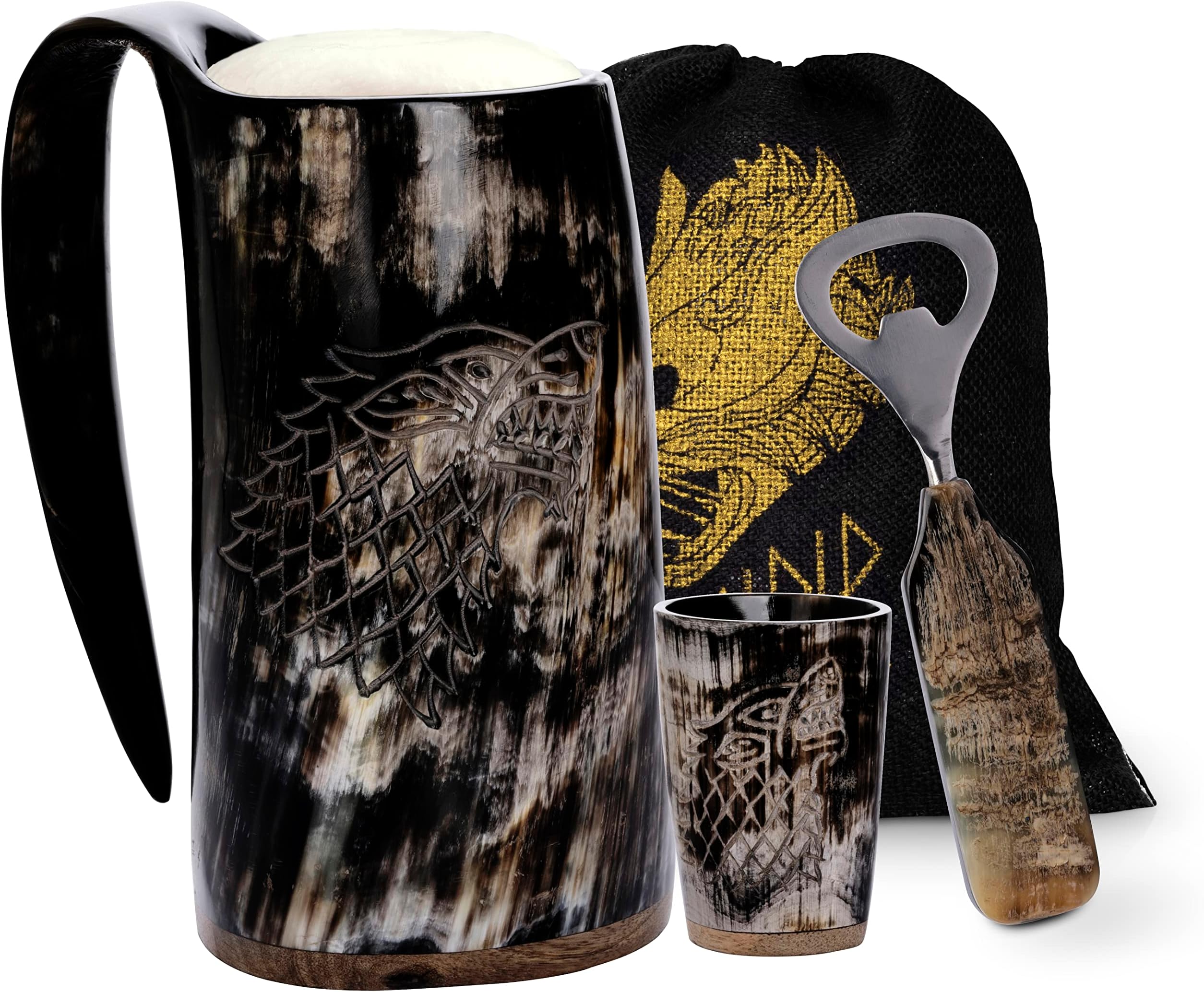 Amazon.com | FENRIR Viking Drinking Horn Mugs Set of 2 | Viking Gifts ...