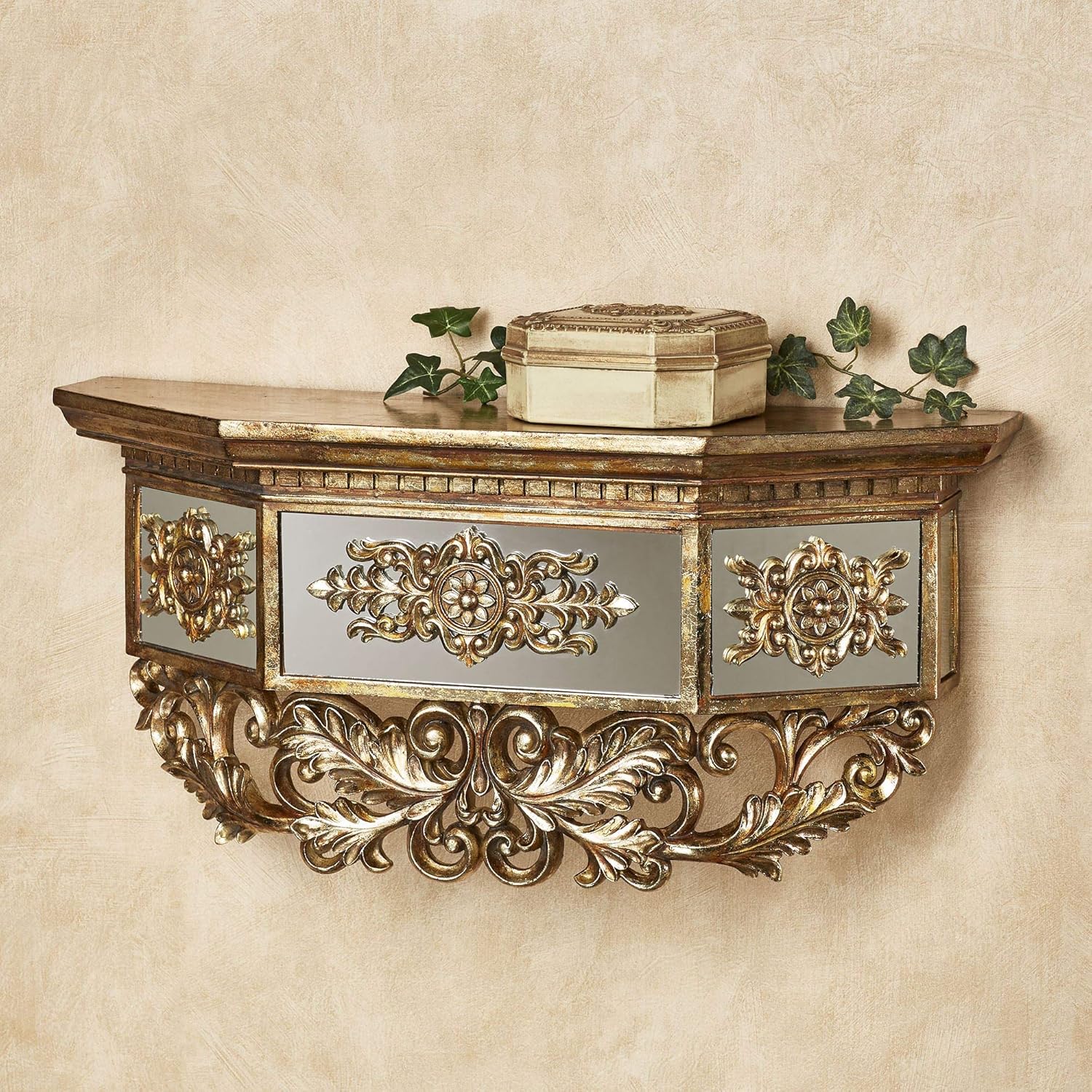 Amazon.com: Touch of Class Brya Mirrored Wall Shelf Venetian Gold One ...