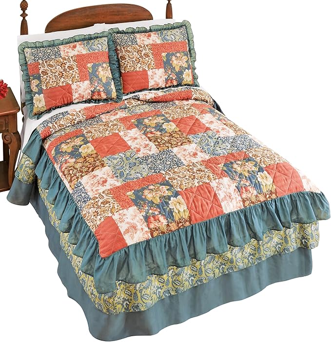 Amazon.com: Collections Etc Fall Floral Patchwork Triple Ruffle ...