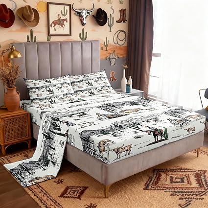 Amazon.com: Western Cowboy Sheet Set Queen Size,Vintage Southwest Style ...