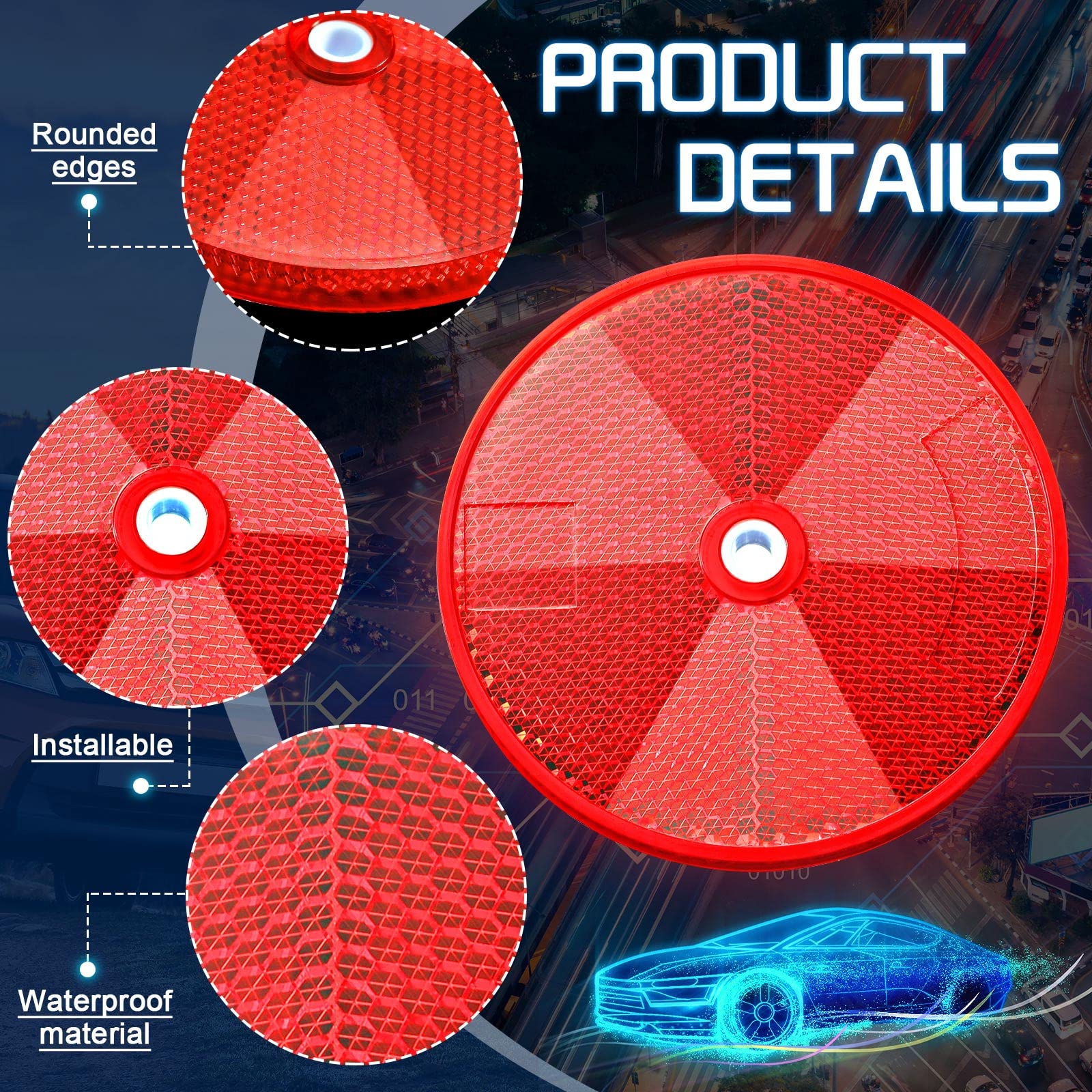 Snapklik.com : CHENGU 20 Pcs Front Reflector 3 Inch Round Reflector ...