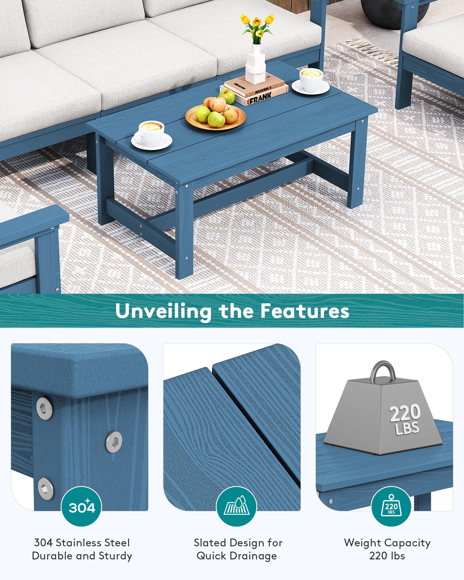 Snapklik.com : HDPE Patio Coffee Table, Rectangle Outdoor Coffee Table ...