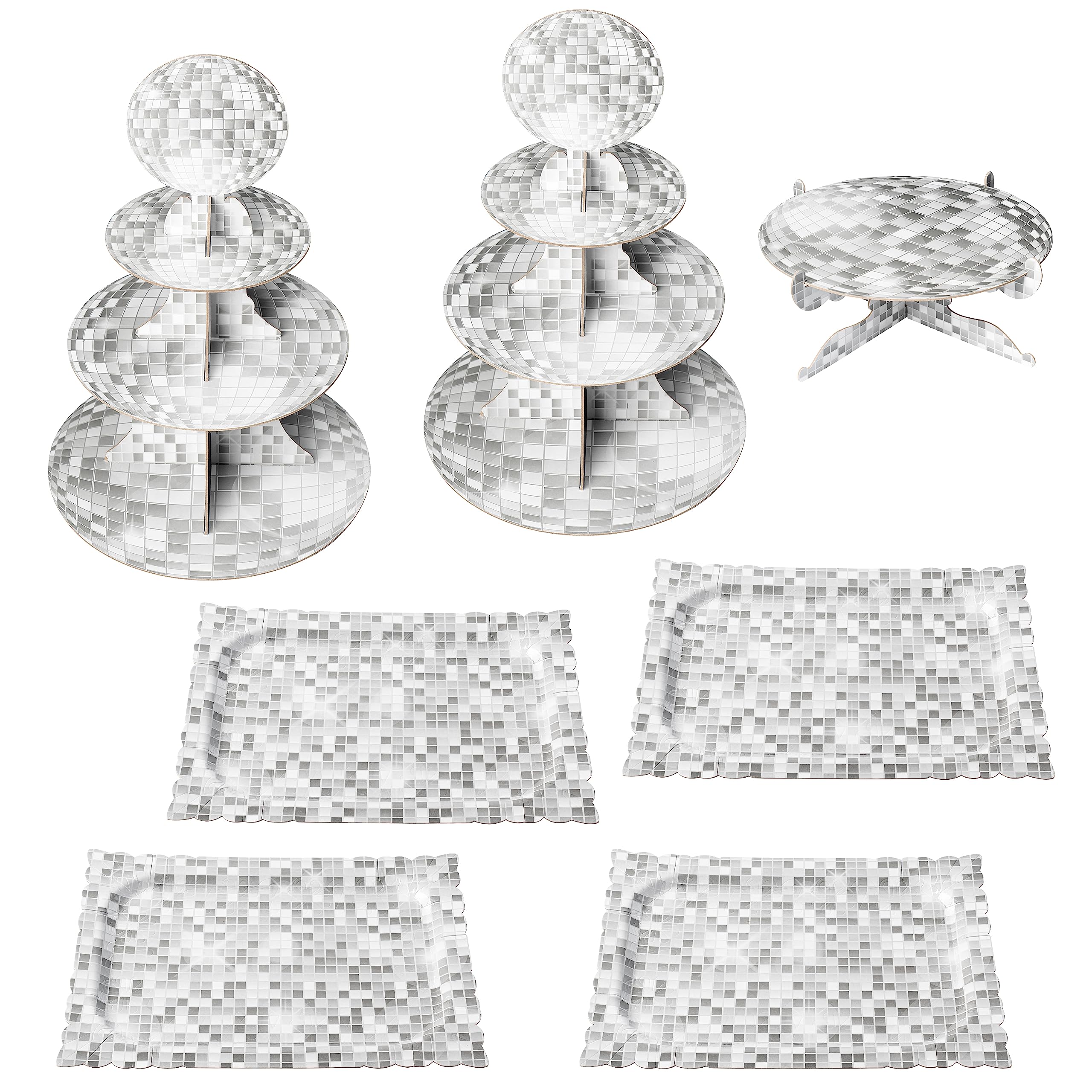 Haooryx 7Pcs Disco Cupcake Stand Set, Includes 2 Silver Disco 3-Tier ...