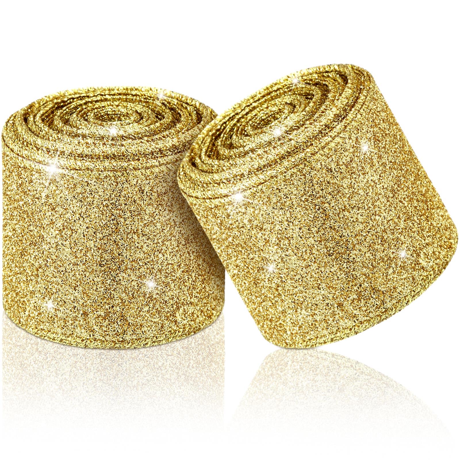 Amazon.com: Cindeer 2 Rolls Christmas Glitter Wired Edge Ribbon Glitter ...