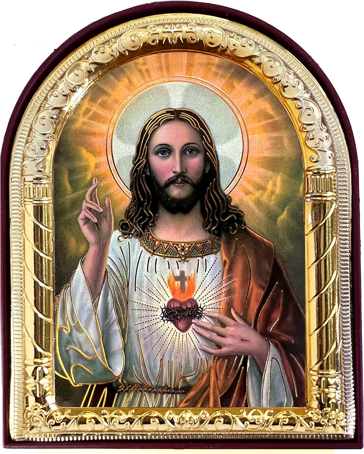 Amazon.com: Needzo Sacred Heart of Jesus Icon Arched, Gold Foil Icon of ...