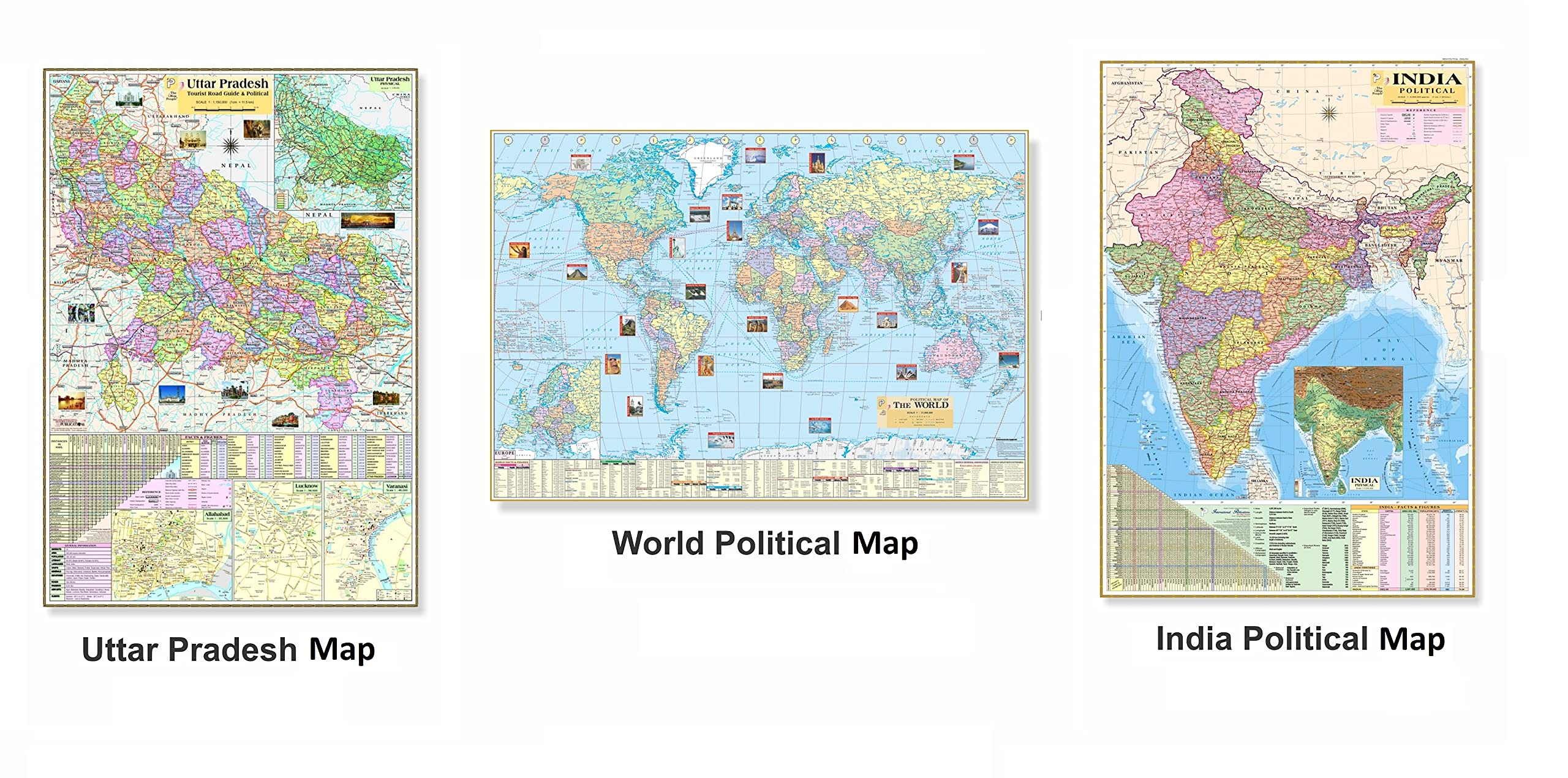 Pack Of 3 India Map World Map And Uttar Pradesh | Desertcart INDIA
