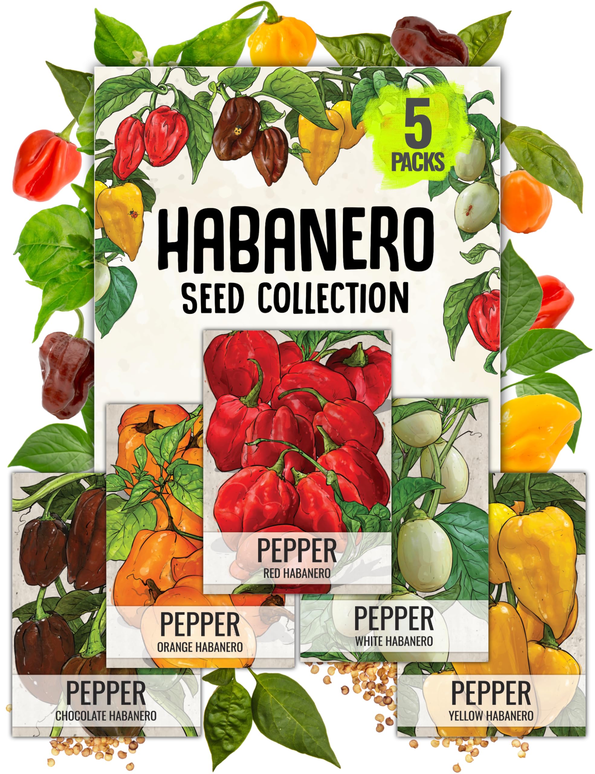 Amazon.com : Seed Needs, Habanero Pepper Seed Packet Collection (5 ...