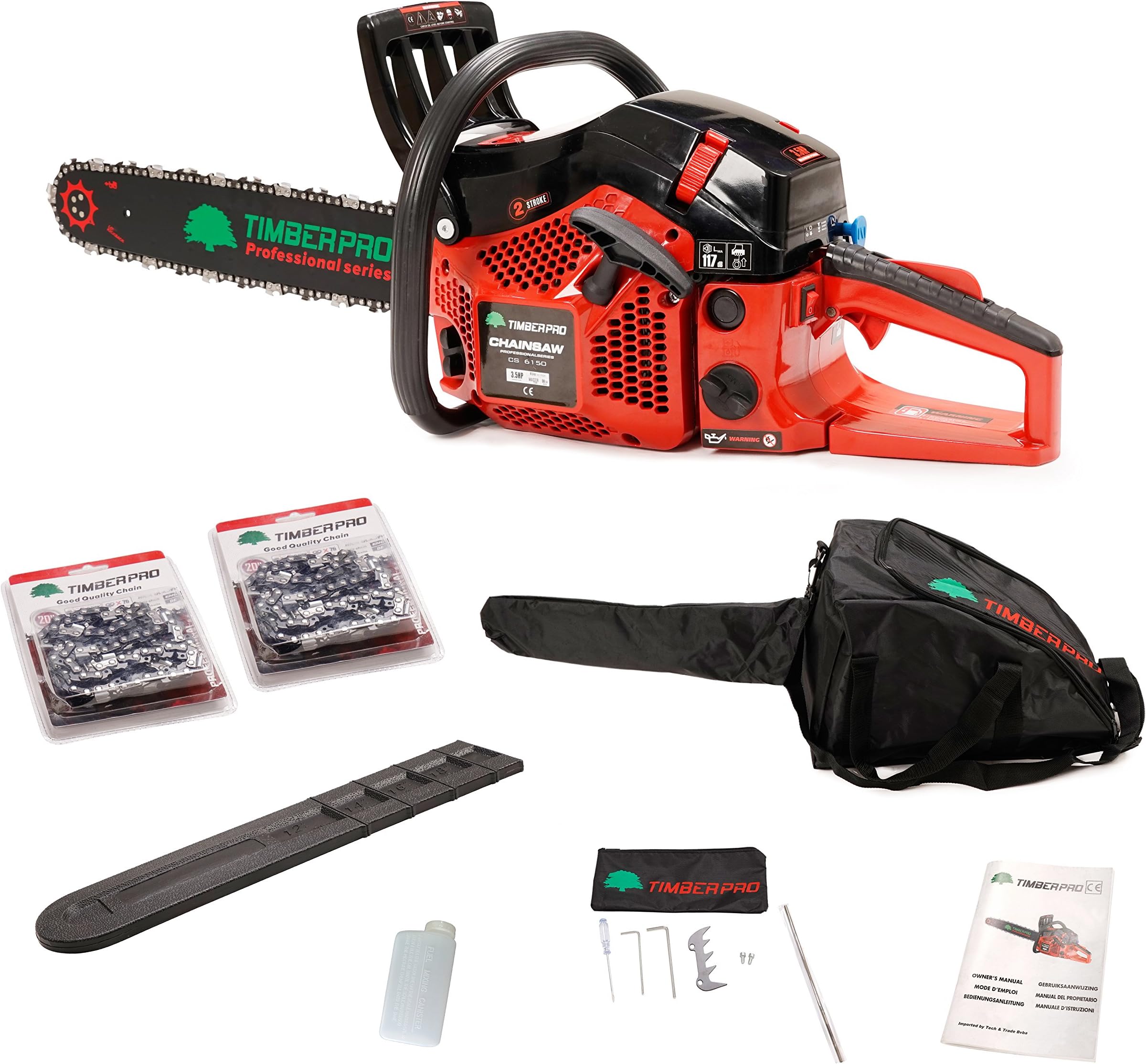 TIMBERPRO Professional Series 62cc Petrol Chainsaw with 20" Bar and 2 ...