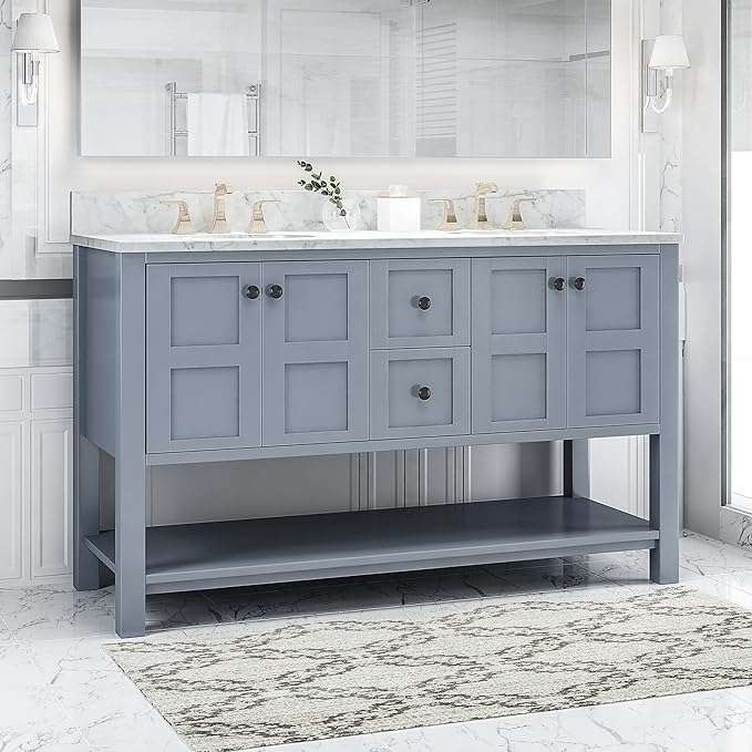 Amazon.com: 60 Inch Double Sink Bathroom Vanity with Marble Top, Solid ...