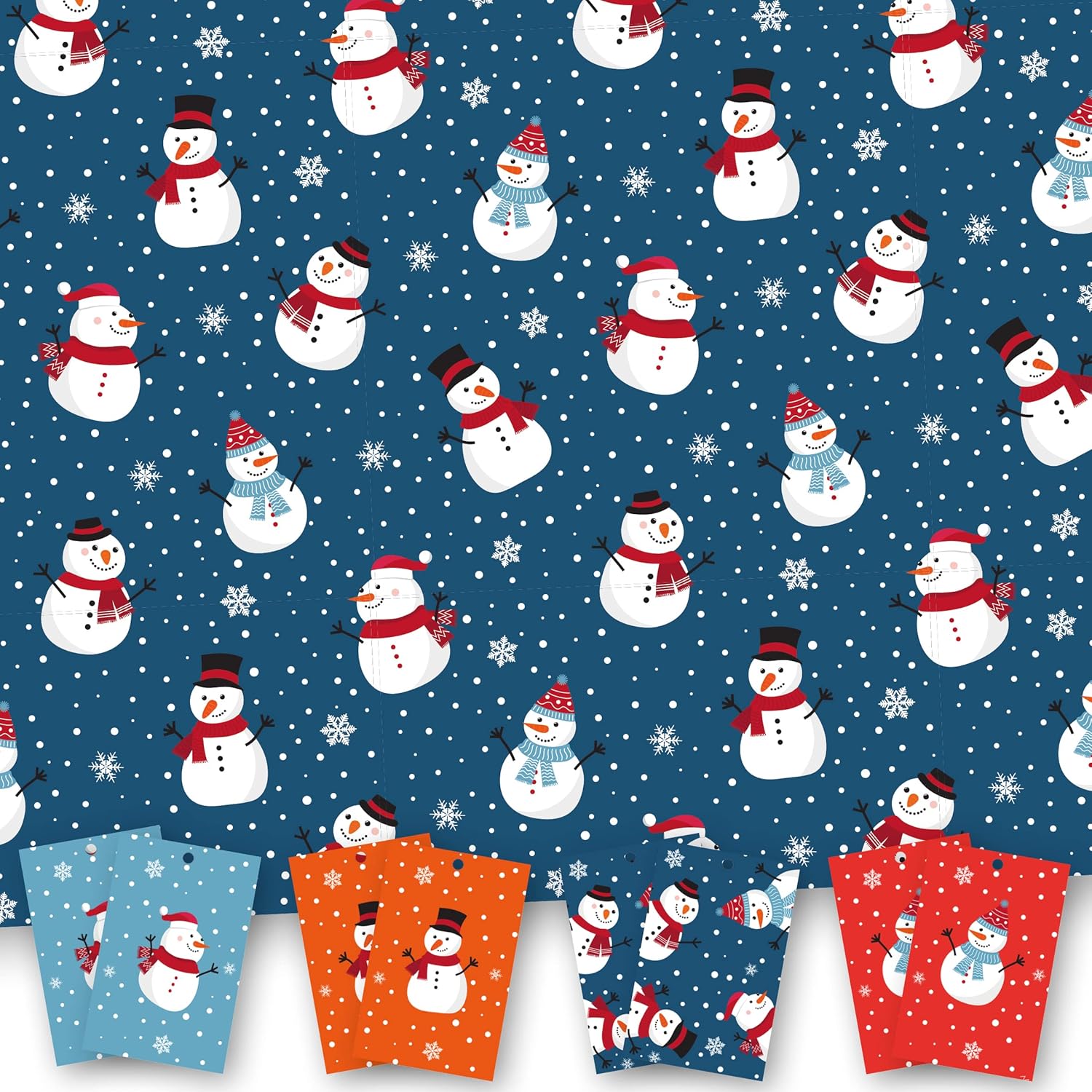 Christmas Wrapping Paper. 8 XL Sheets (50 x 70cm). Happy Snowmen Design ...
