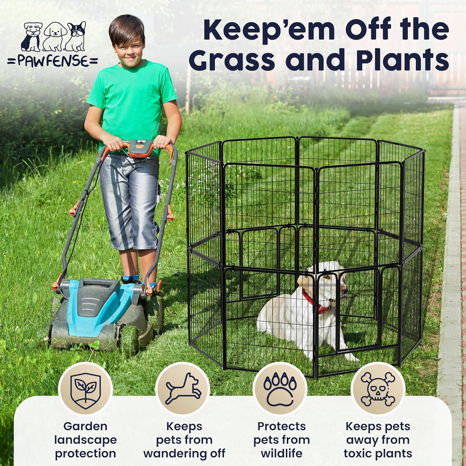 16 Pieces Garden Animal Barrier Fence - No Dig Fence with Gate and ...